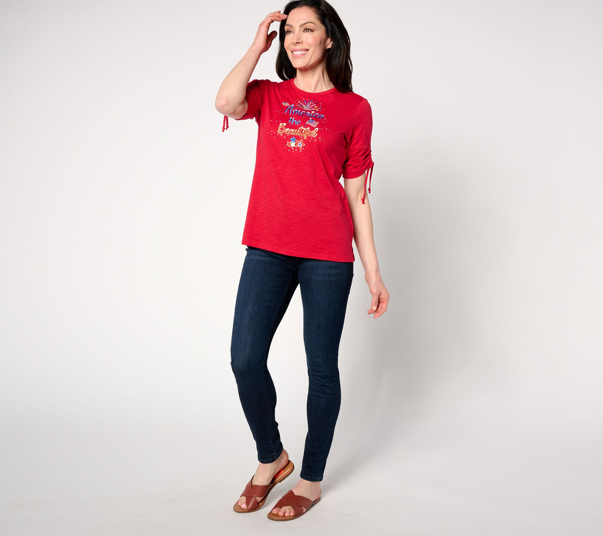 "As Is" Quacker Factory Welcome Summer Keyhole Sleeve Top - QVC.com