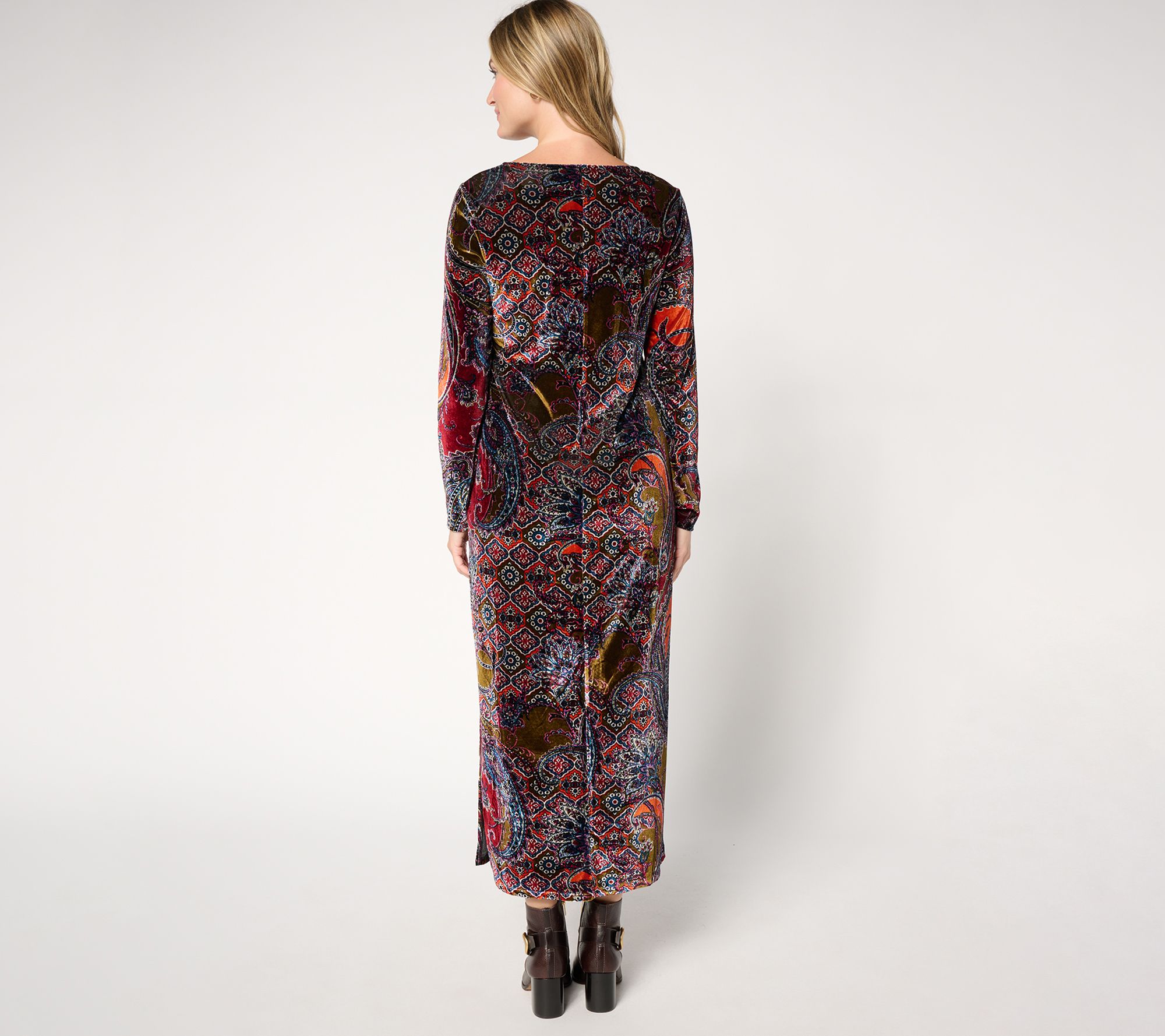 "As Is" Women with Control Regular Burnout Velvet V-Neck Dress - QVC.com