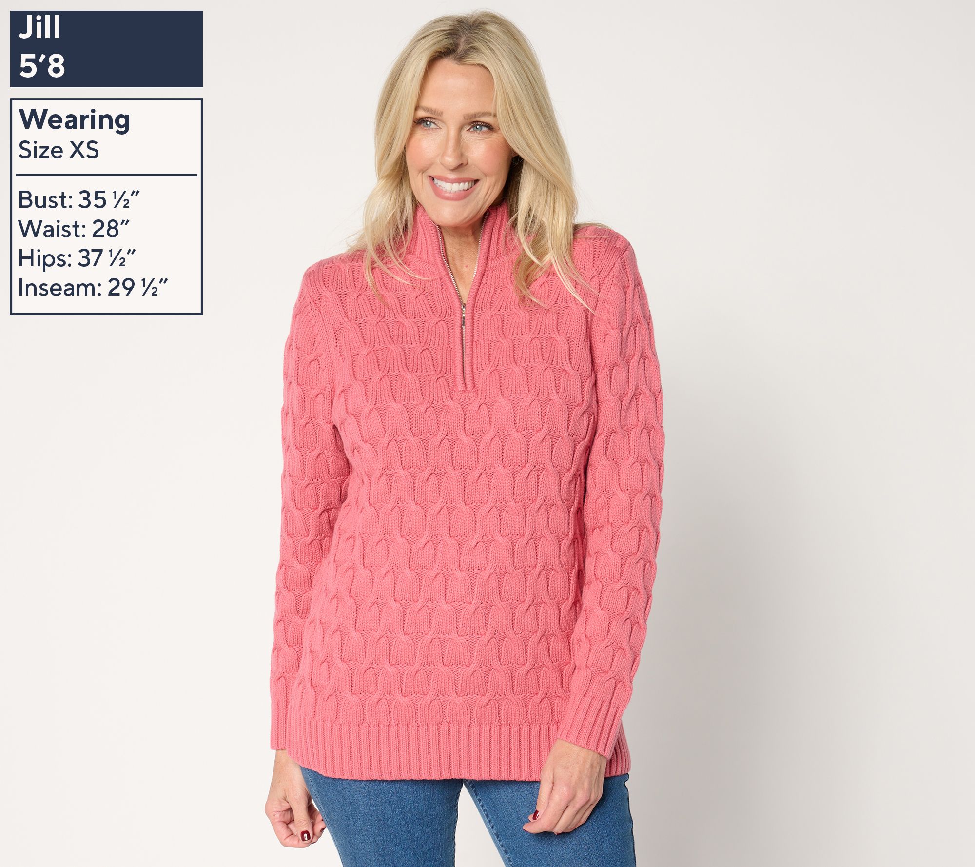 "As Is" Joan Rivers Cotton Blend Novelty Cable Quarter Zip Sweater ...