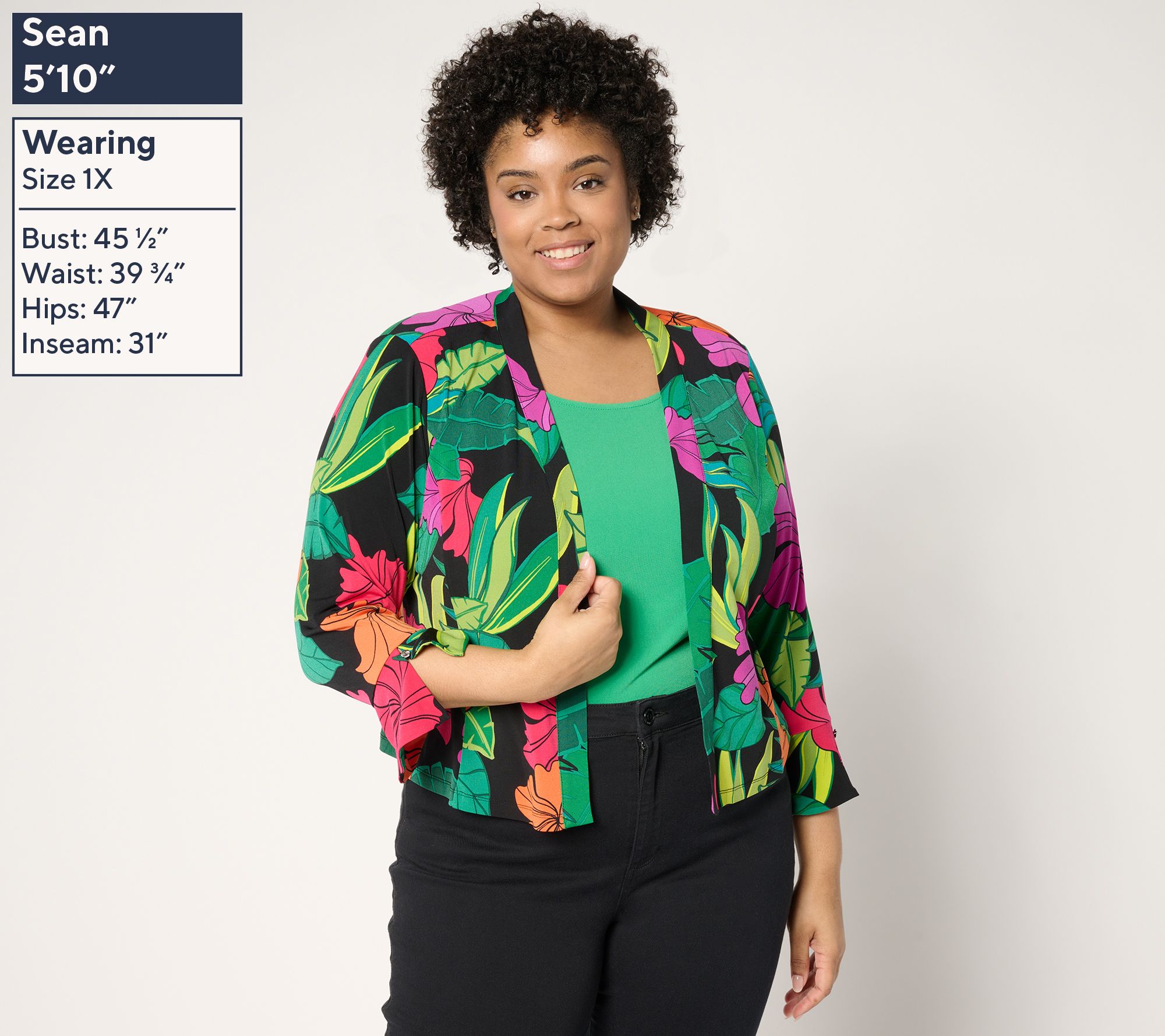 "As Is" Susan Graver Print & Solid Liquid Knit Flounce Sleeve Shrug - QVC.com