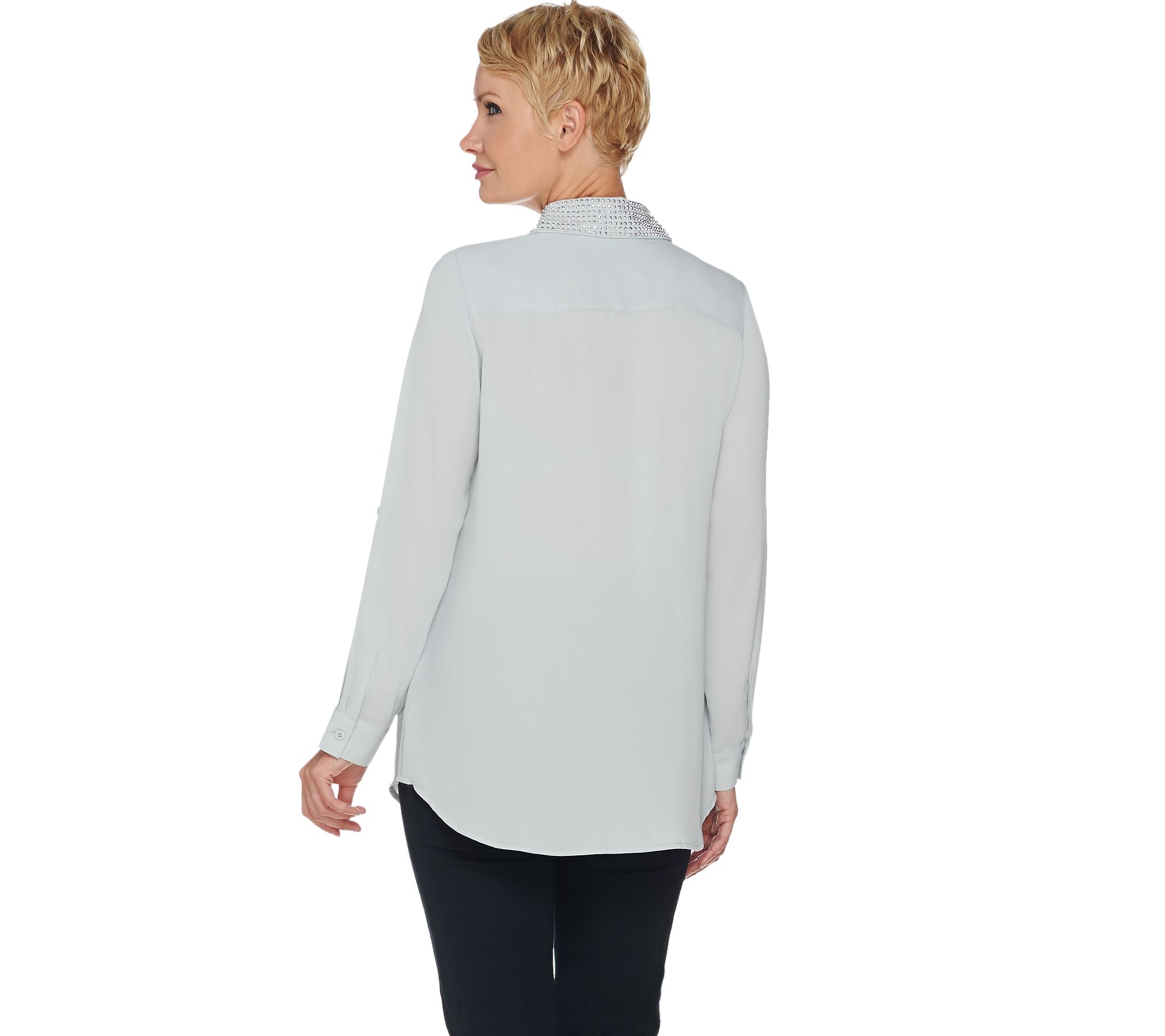 "As Is" Joan Rivers Silky Blouse with Embellished Collar - QVC.com