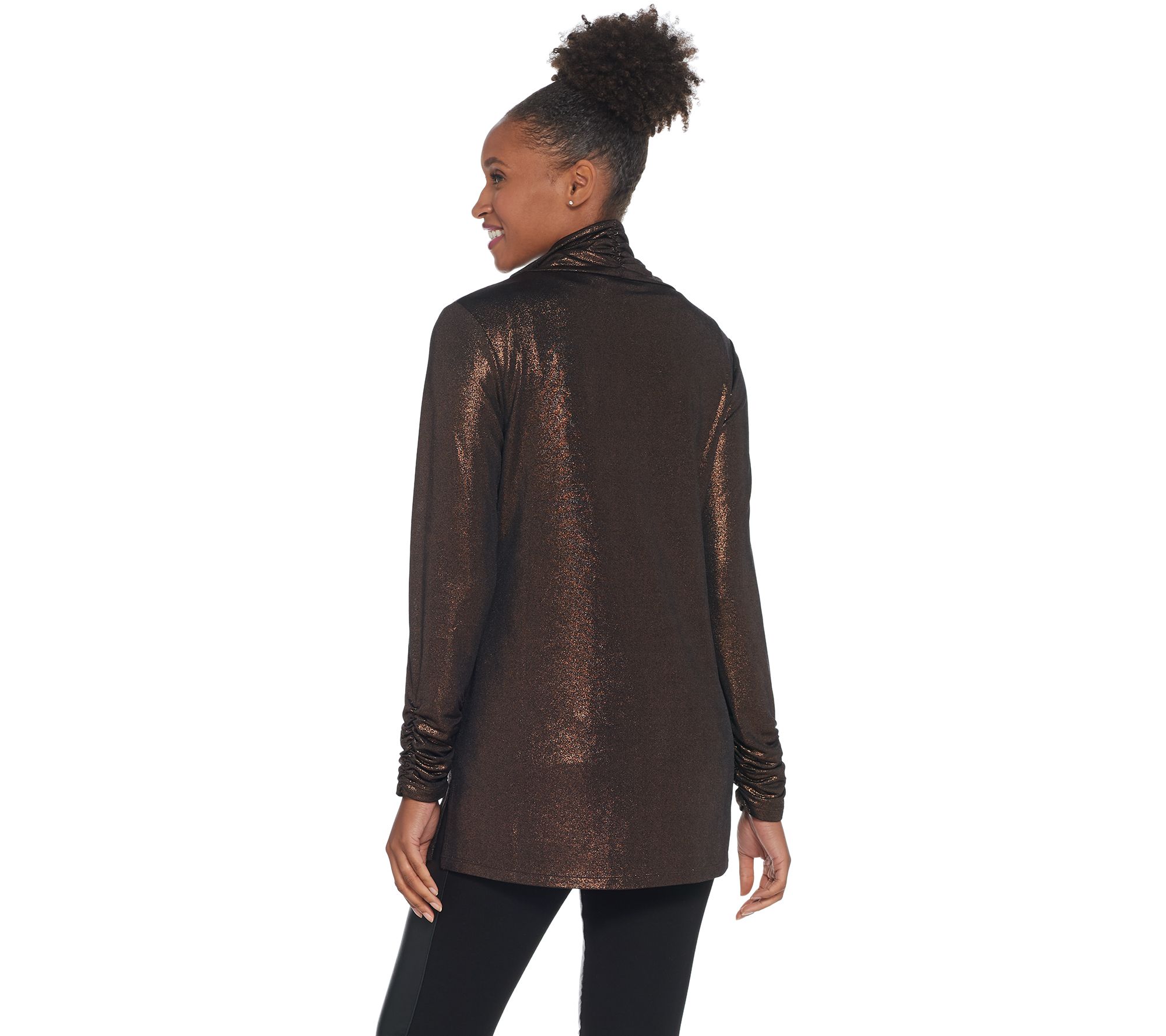 As Is Susan Graver Metallic Knit Cowl Neck Tunic And Knit Tank Set