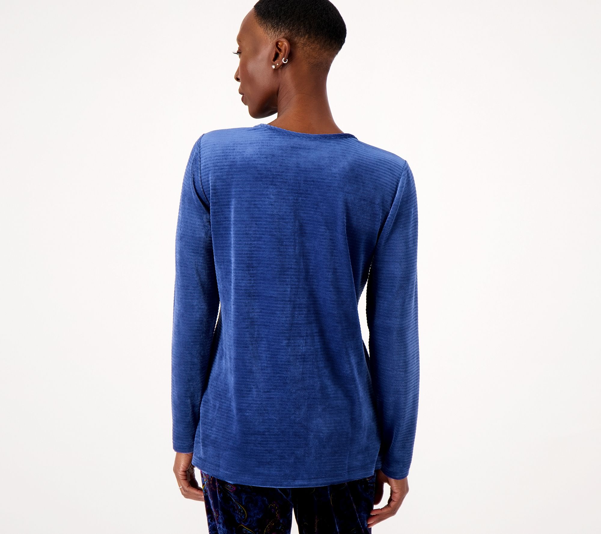 Susan Graver Weekend Ribbed Velour Long Sleeve Scoop Neck Top - QVC.com