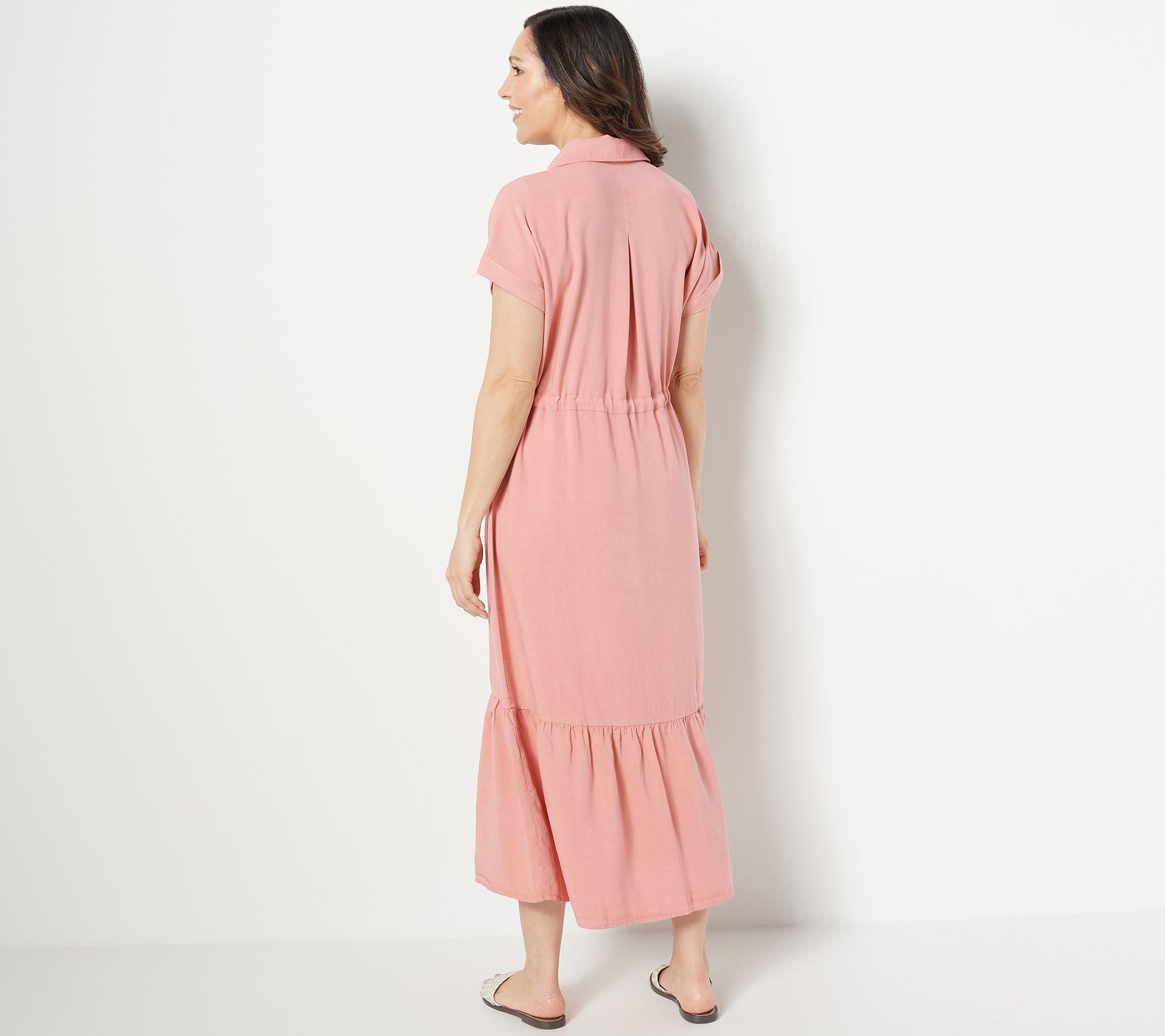 "As Is" Side Stitch Tiered Maxi Dress with Short Sleeves - QVC.com
