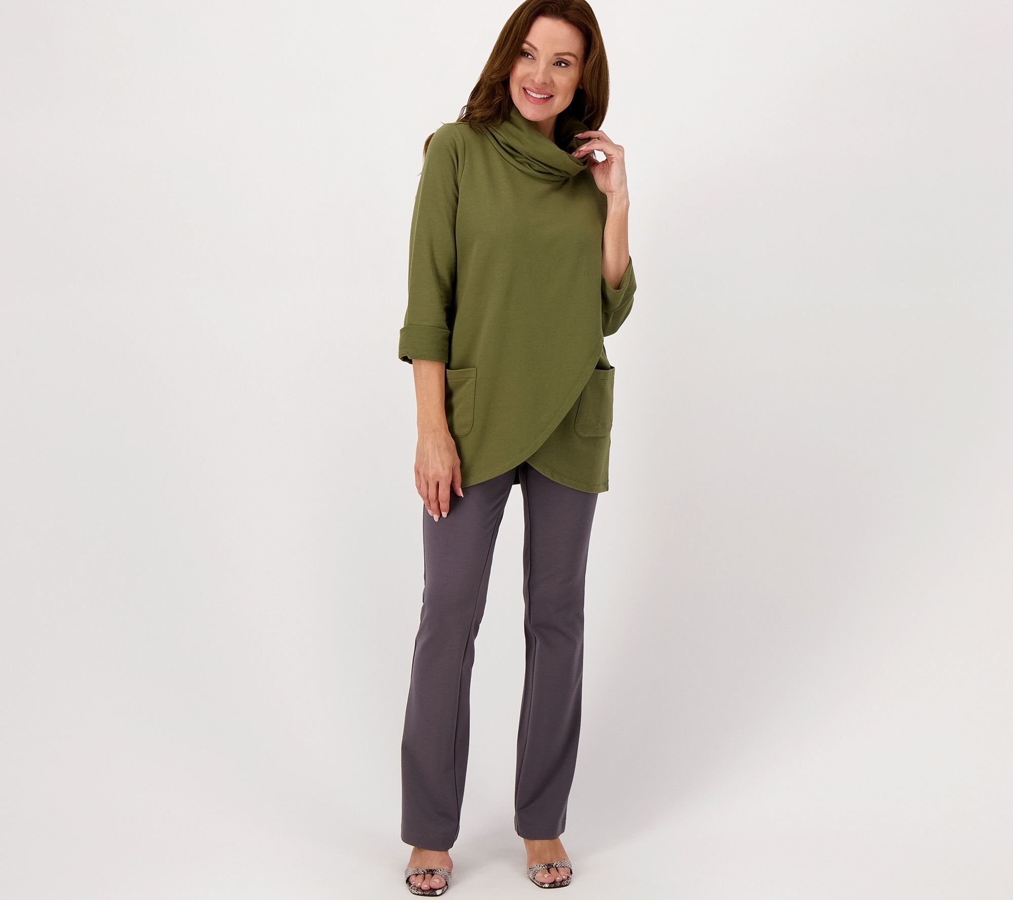 "As Is" Studio Park x Jayne Brown French Terry Cowl Neck Tunic - QVC.com