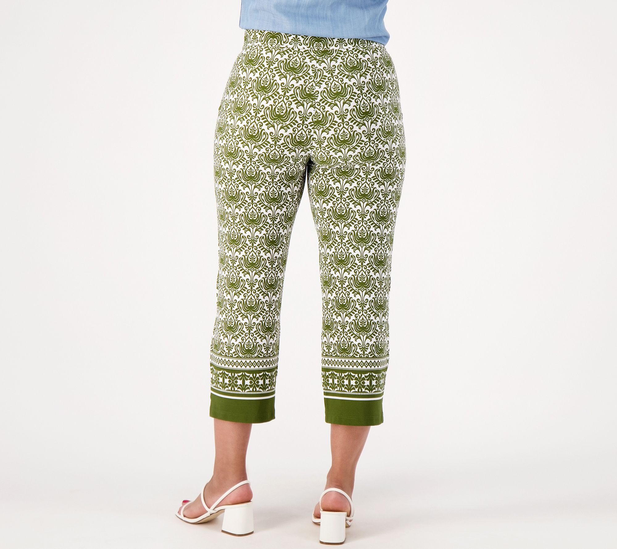 "As Is" Susan Graver Passport Printed Regular Liquid Knit Ava Slim Crop Pants - QVC.com