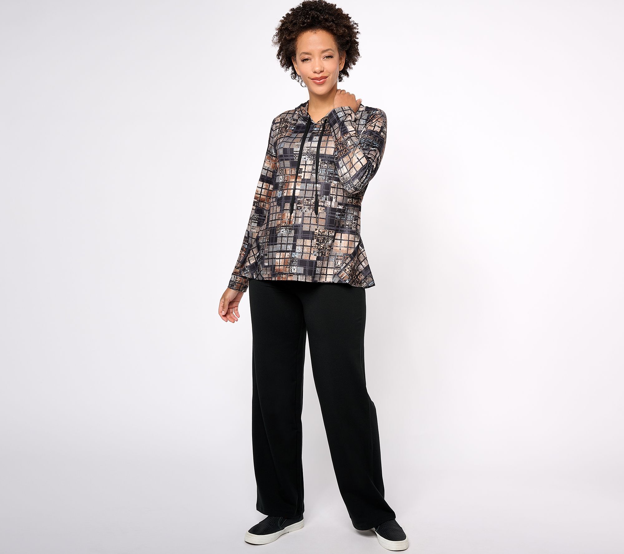 "As Is" Women with Control Regular Wide Leg Pants & Hoodie Set - QVC.com