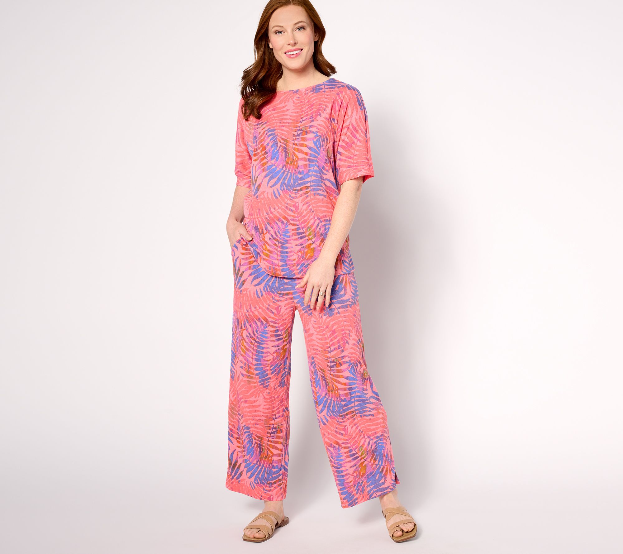"As Is" Denim & Co. By the Beach Printed Knit Gauze_Boat Neck Top - QVC.com