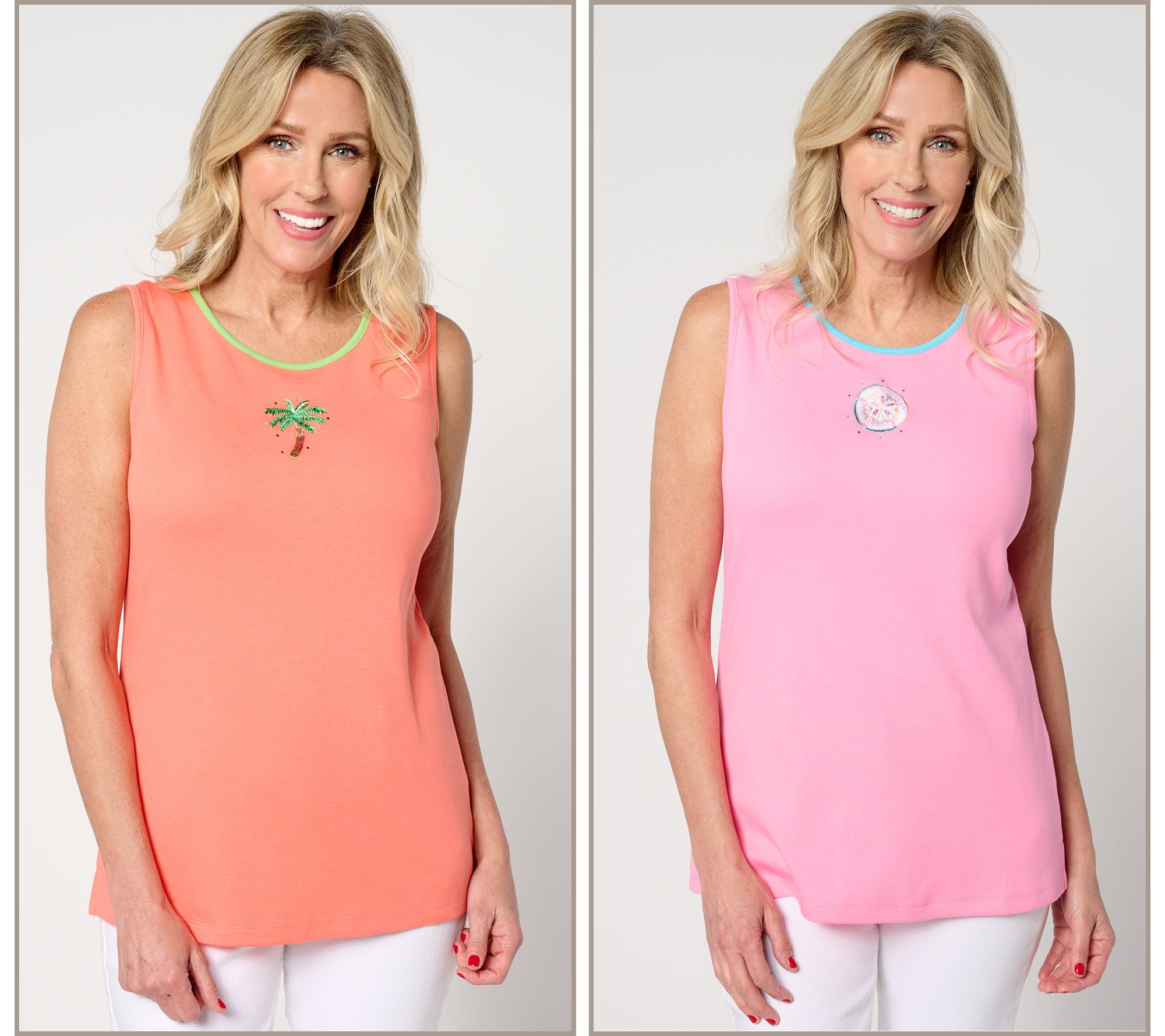 "As Is" Quacker Factory Set of 2 Round Neck Summer Tanks - QVC.com