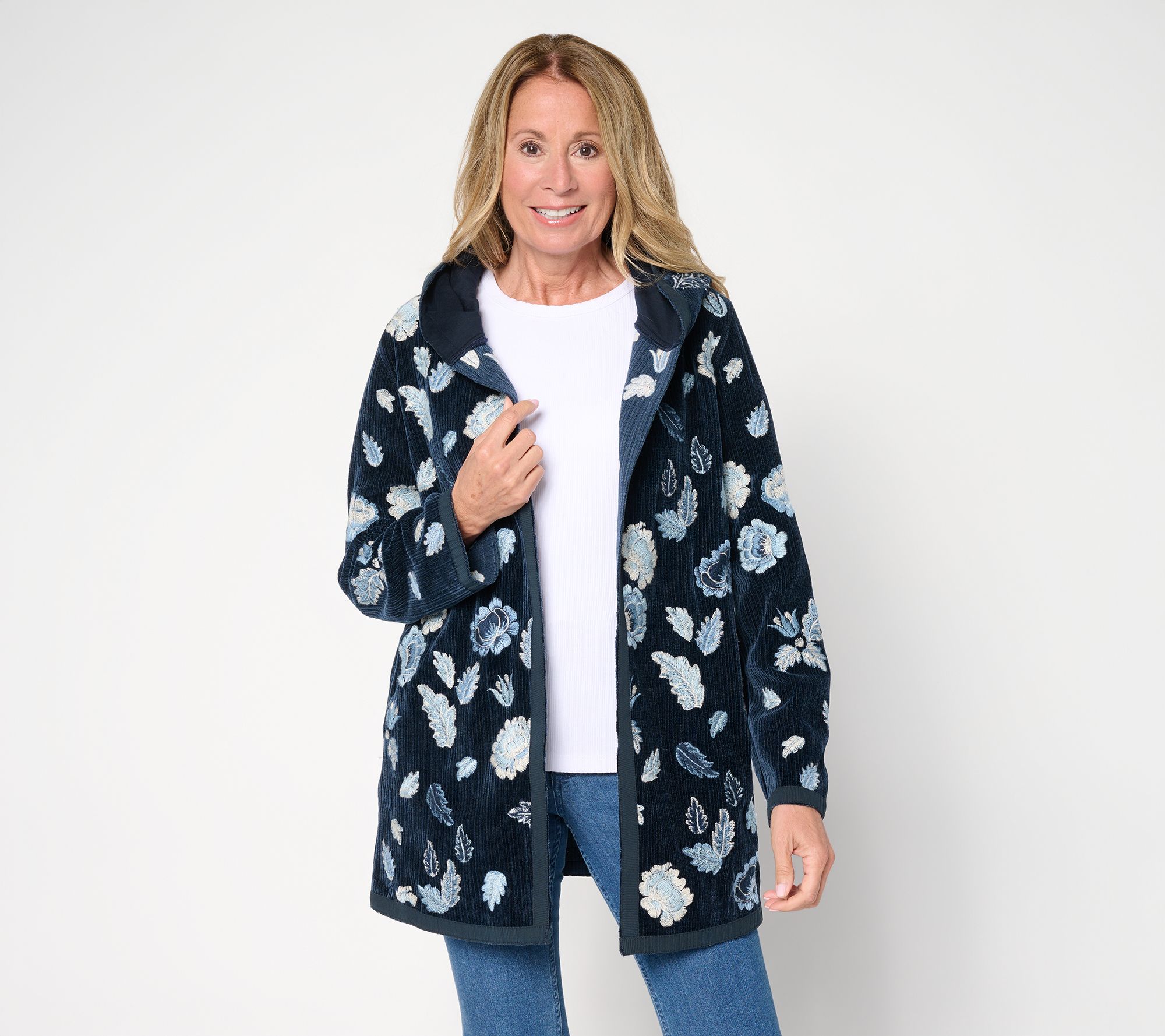 "As Is" Driftwood Jeans Corded Shelly Kimono Embroid- Floral Foliage ...