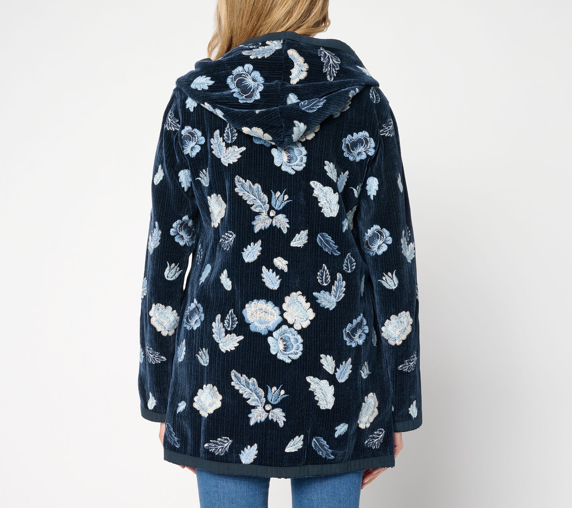 "As Is" Driftwood Jeans Corded Shelly Kimono Embroid- Floral Foliage ...