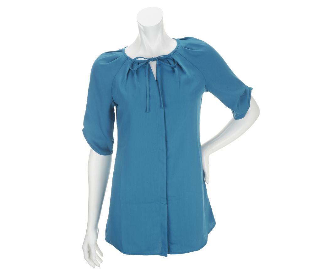 "As Is" Edge by Jen Rade Short Sleeve Blouse with Pleat Details - QVC.com