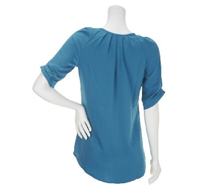 "As Is" Edge by Jen Rade Short Sleeve Blouse with Pleat Details - QVC.com