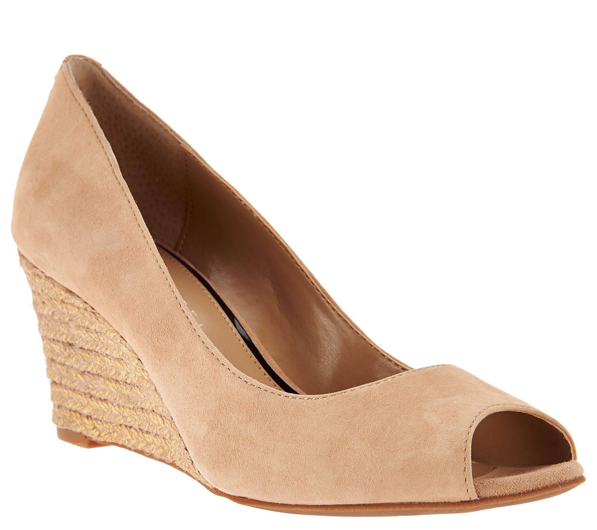"As Is" Judith Ripka Nubuck Leather Peep Toe Wedges - Chloe - QVC.com