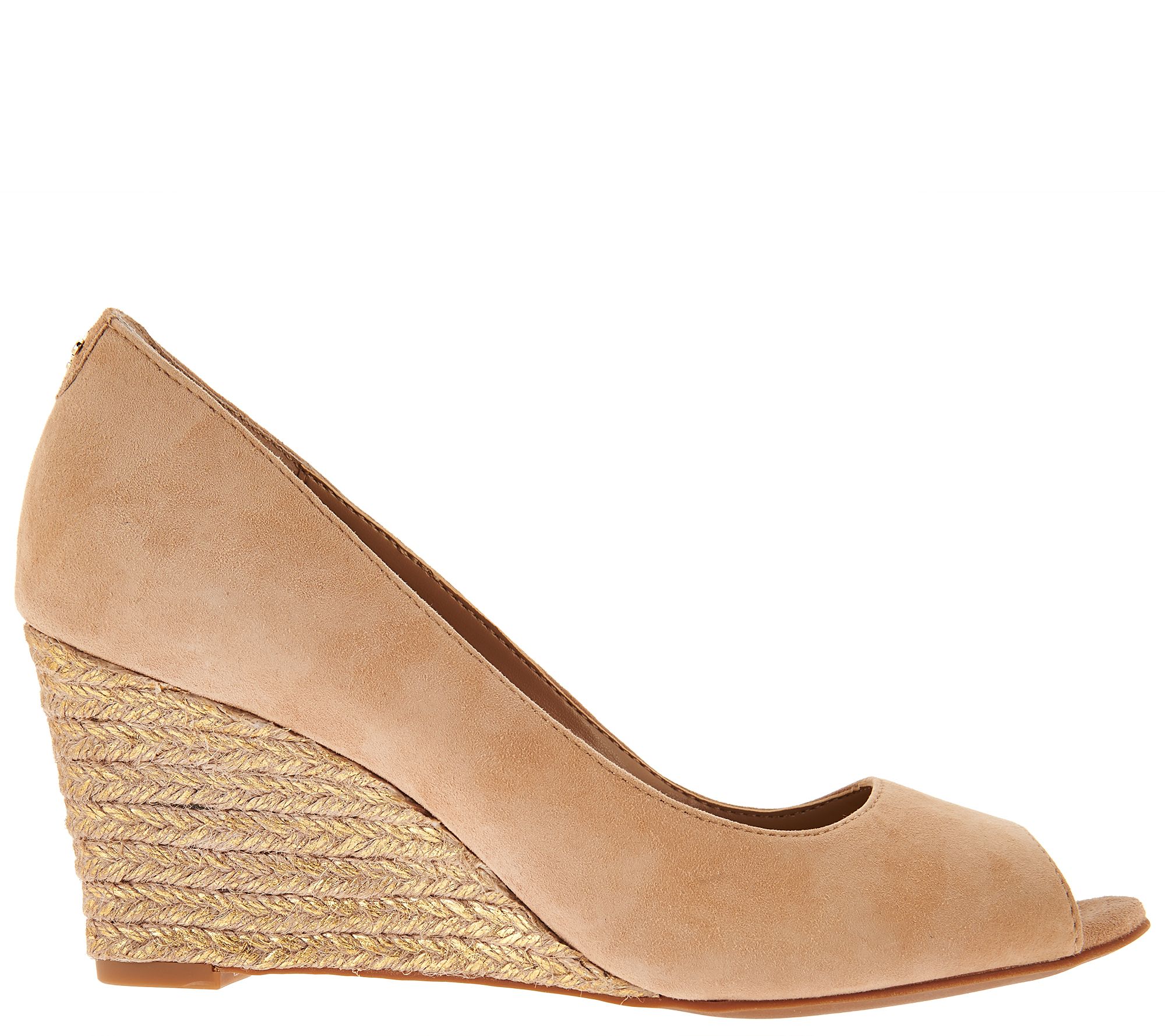 "As Is" Judith Ripka Nubuck Leather Peep Toe Wedges - Chloe - QVC.com