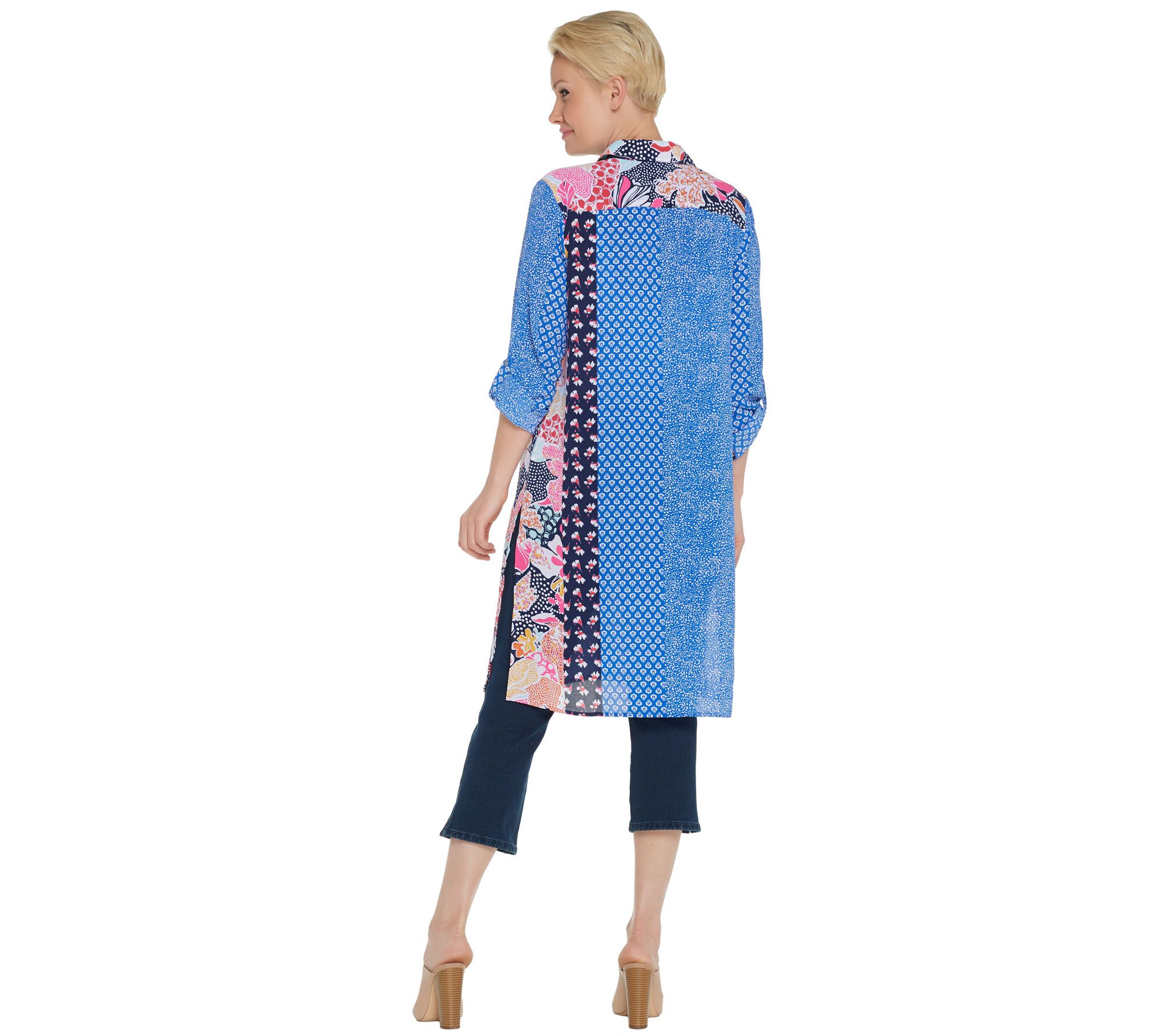 "As Is" Susan Graver Printed Woven Button Front Duster - QVC.com