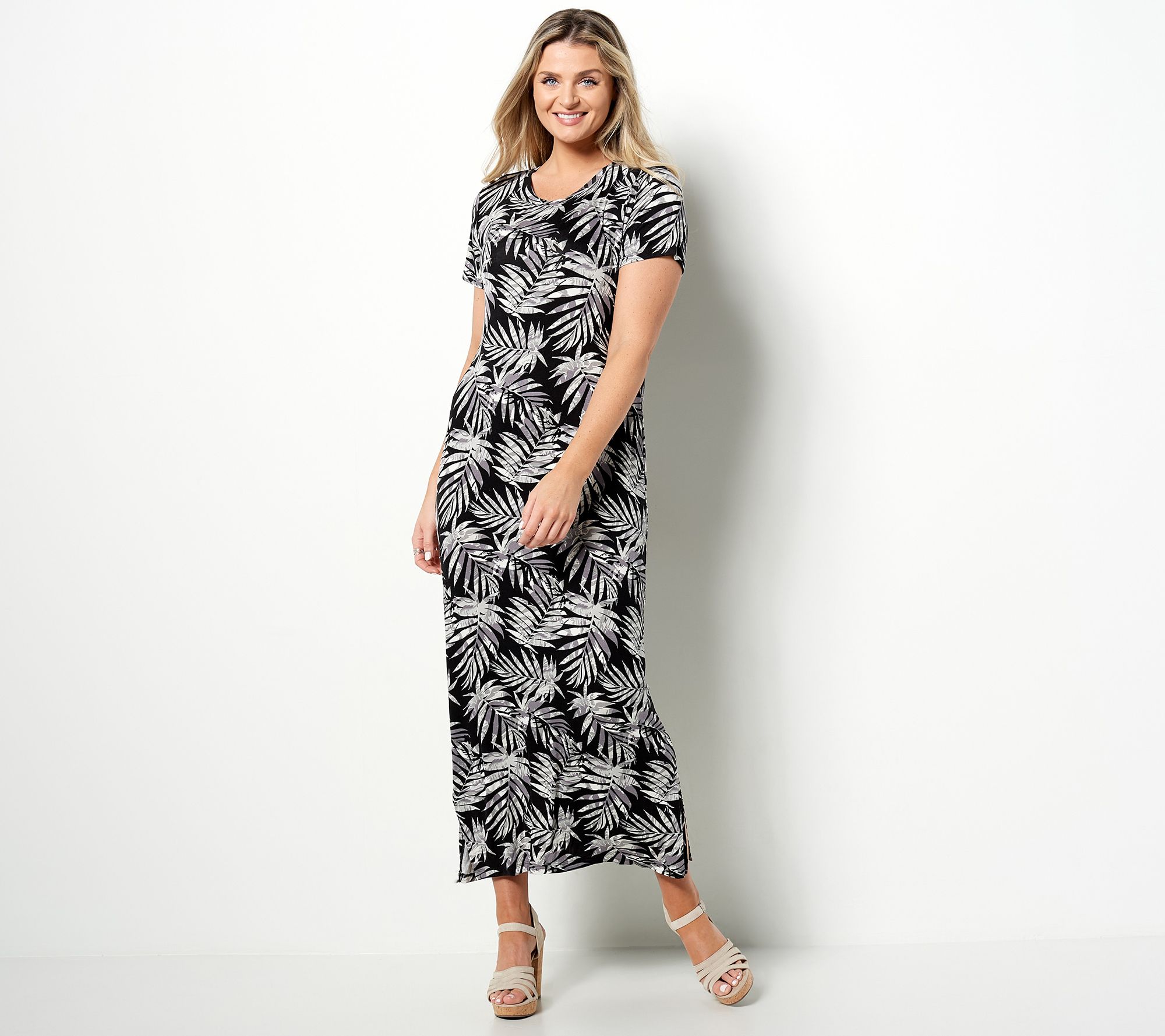 "As Is" AnyBody Drapey Knit Printed Maxi Dress - QVC.com