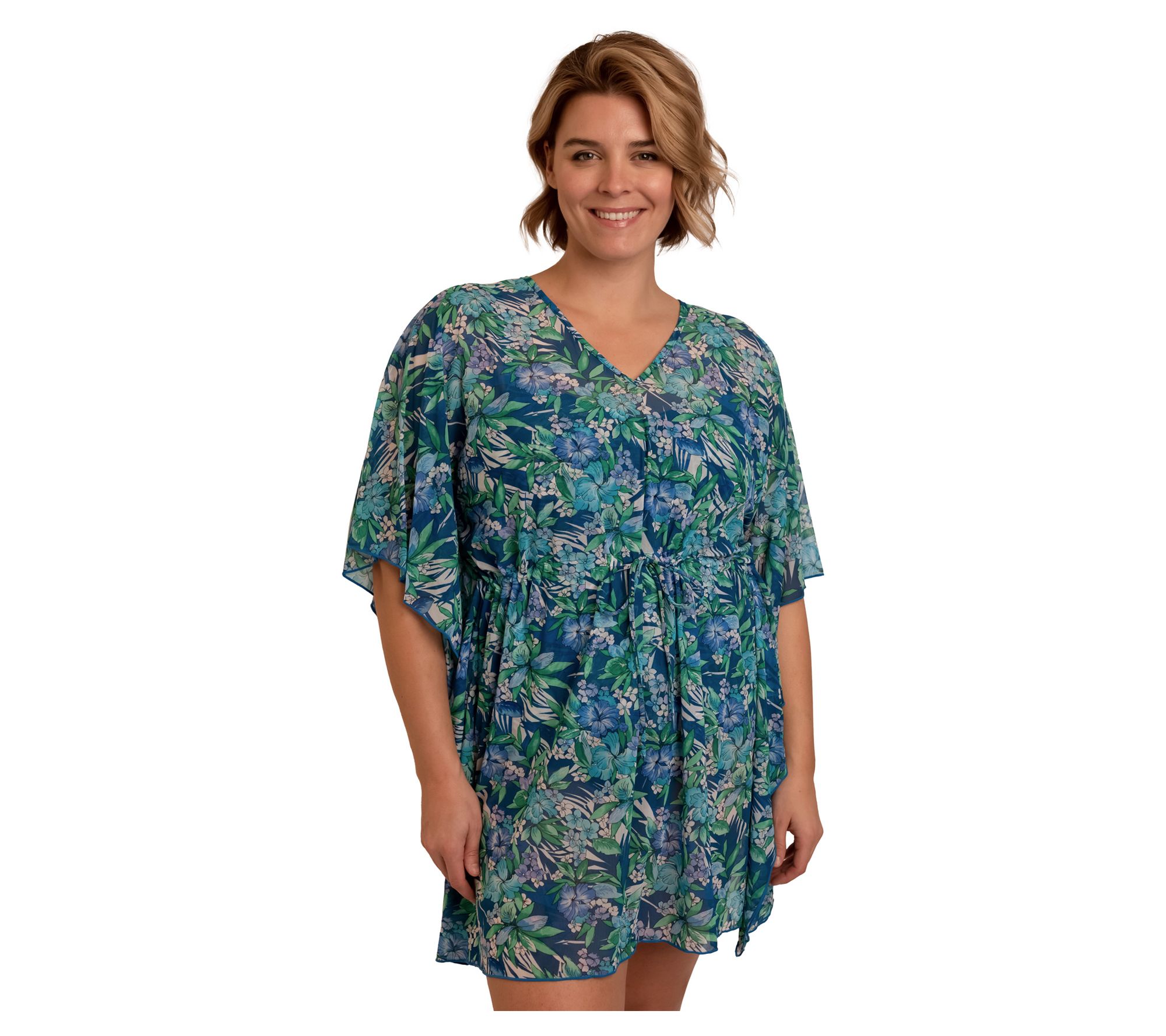 Fit 4 All Tango Mesh Plus V Neck DrawstringCover Up - QVC.com