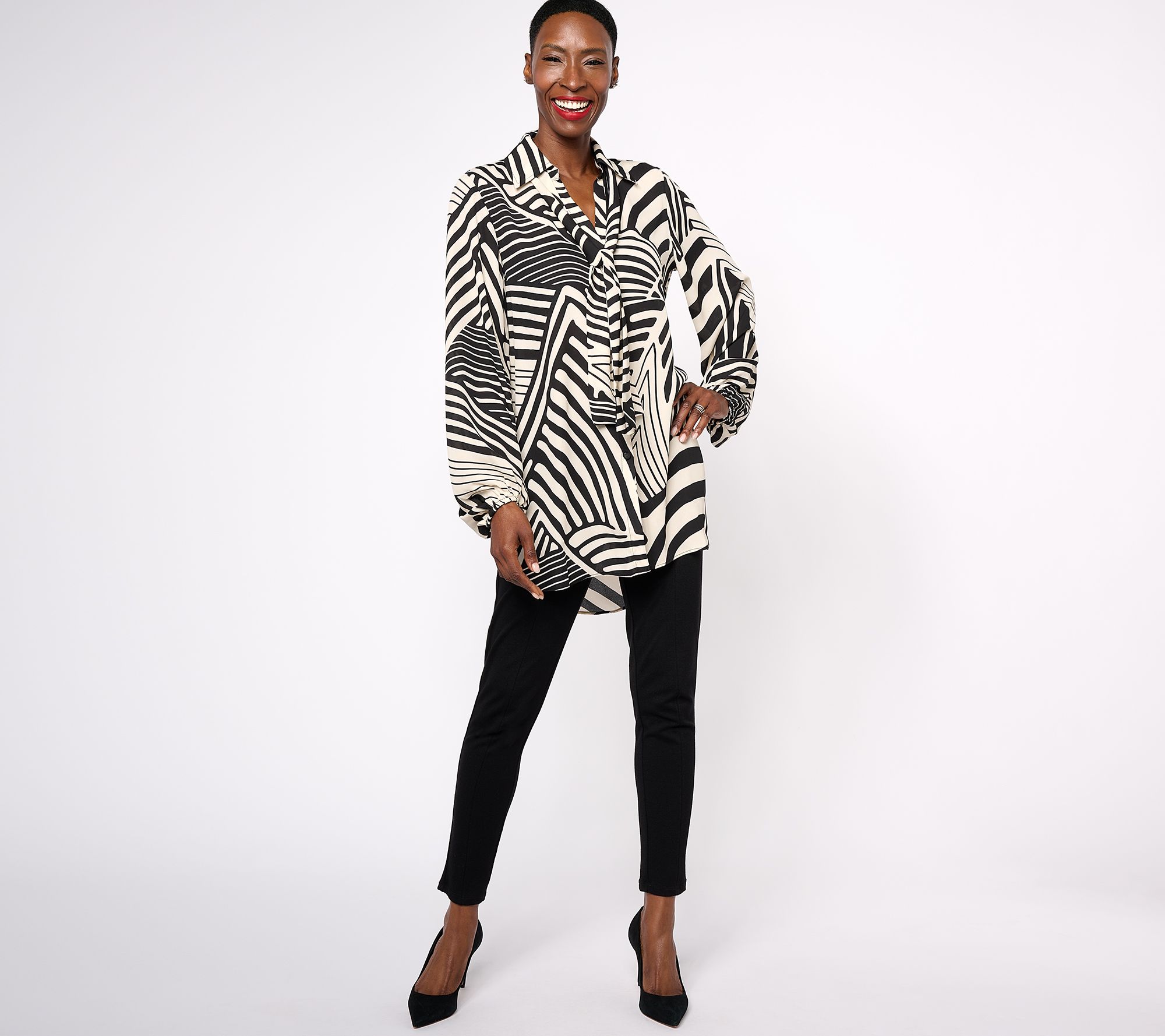 Dennis Basso Petite Printed Woven Hi-Lo Tunic w/ Detach -able Scarf ...