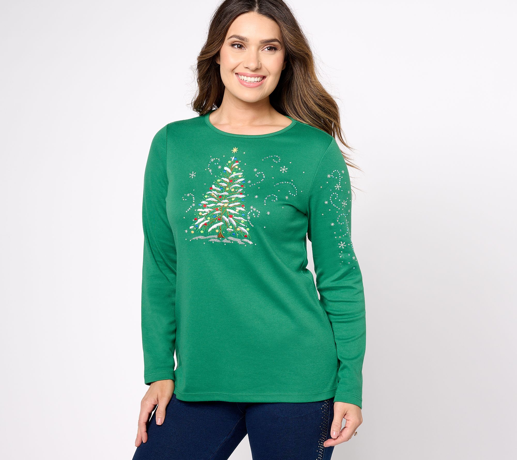 "As Is" Quacker Factory White Christmas Long Sleeve Top - QVC.com