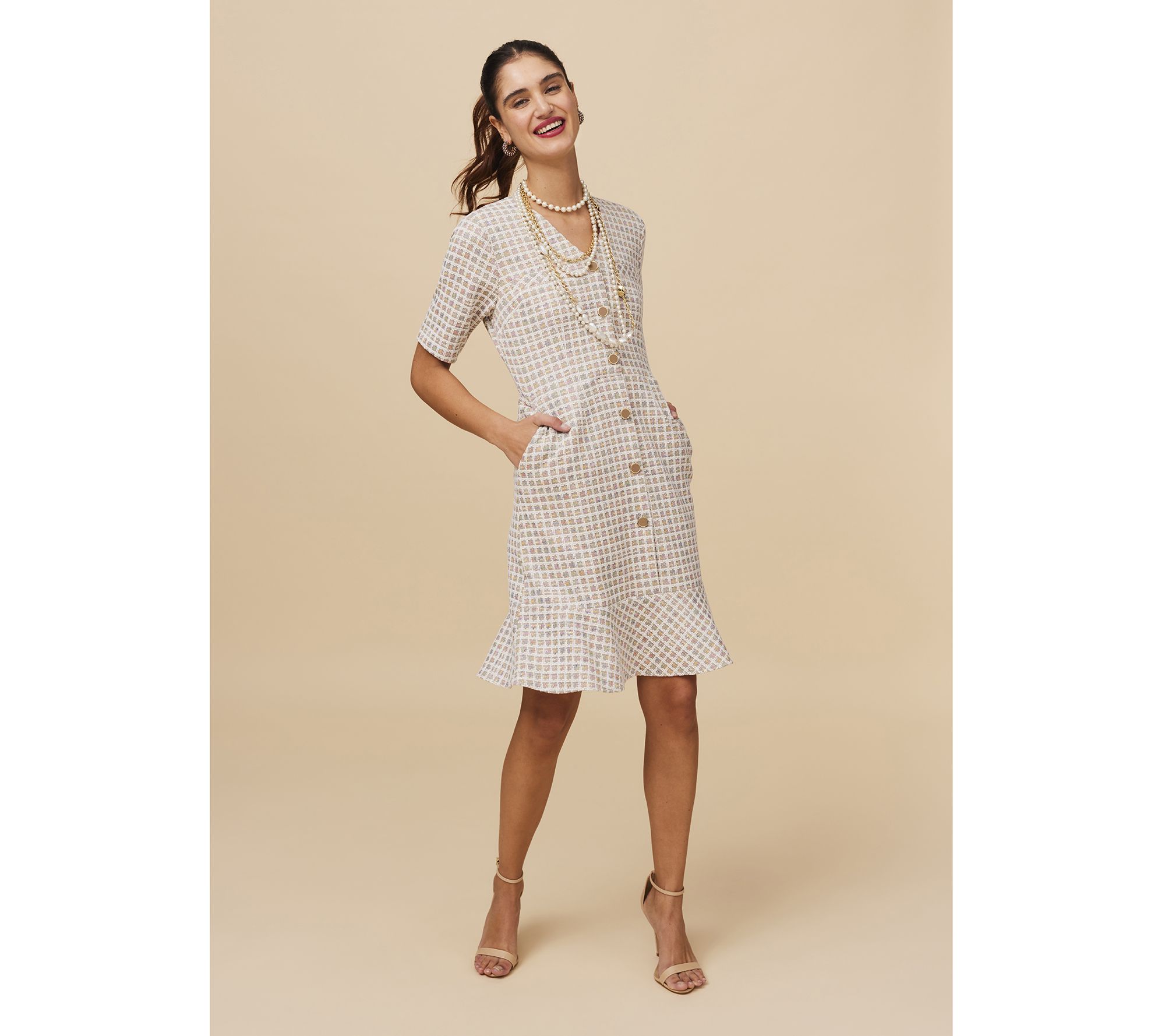 "As Is" Isaac Mizrahi Live! Reg Chenille Yarn Knit Tweed Dress - QVC.com