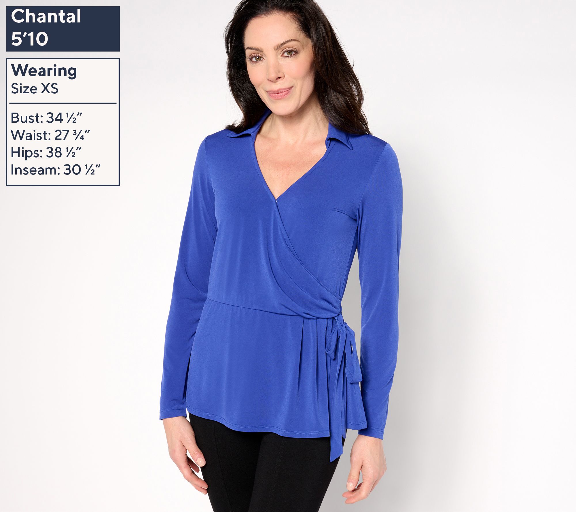 Susan Graver Liquid Knit Long Sleeve Faux Wrap Top