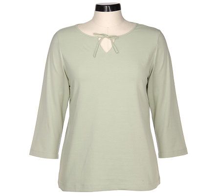 Denim & Co. 3/4 Sleeve Keyhole Neck T-shirt with Tie - QVC.com