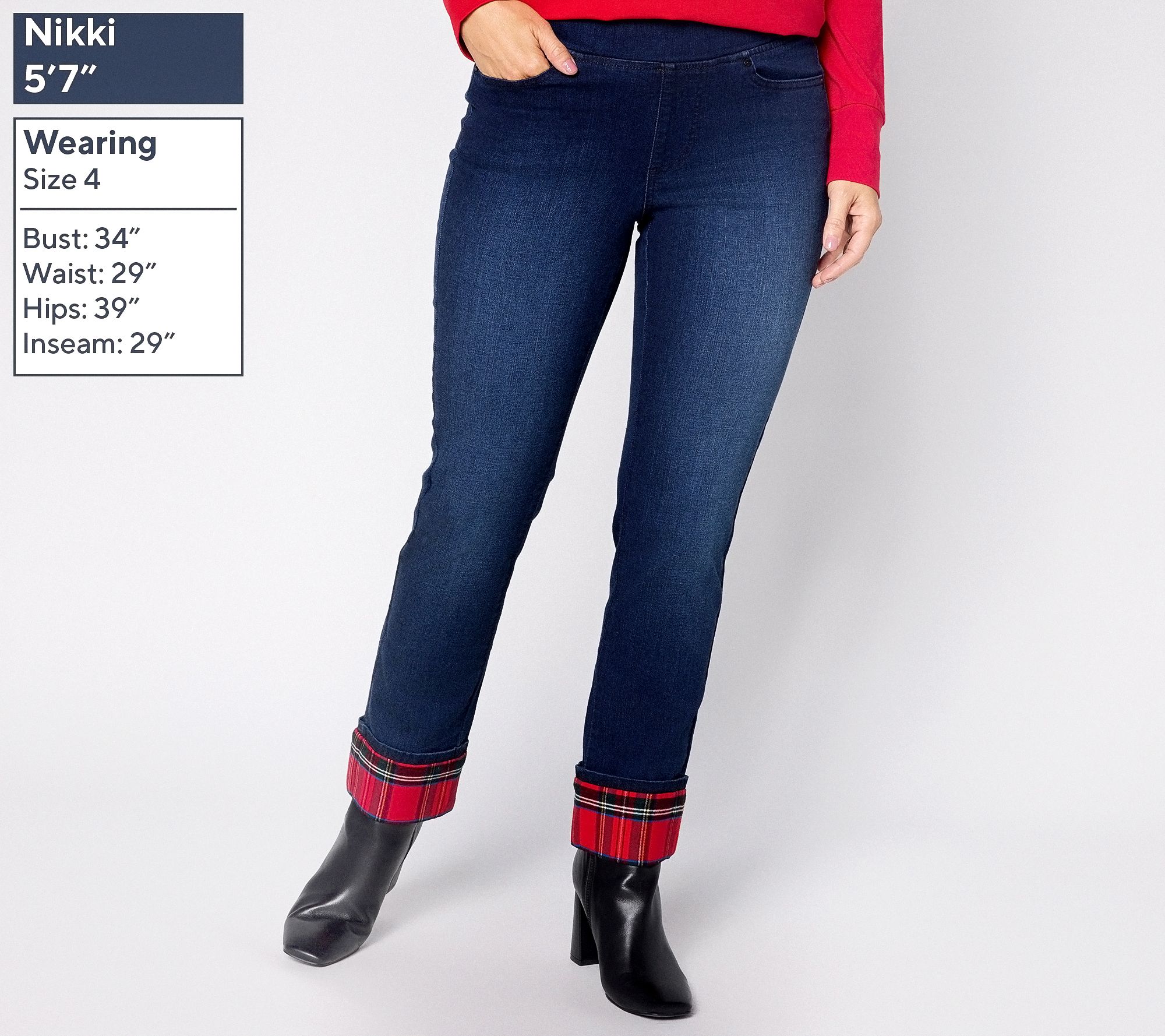 Belle by Kim Gravel Regular TripleLuxe Denim Tartan Cuff Jean - QVC.com
