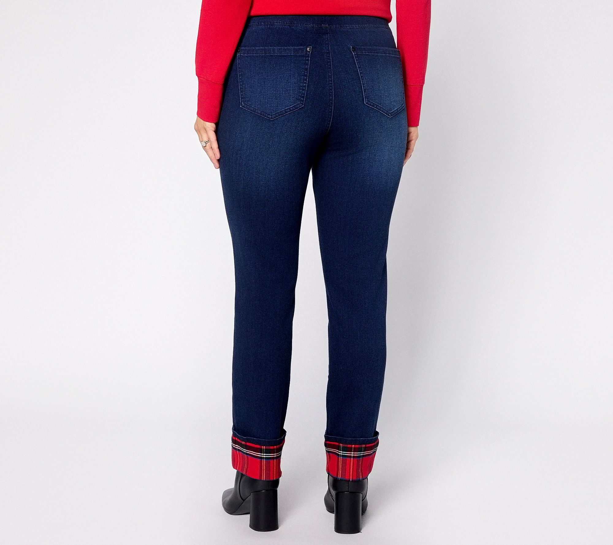 Belle by Kim Gravel Regular TripleLuxe Denim Tartan Cuff Jean - QVC.com