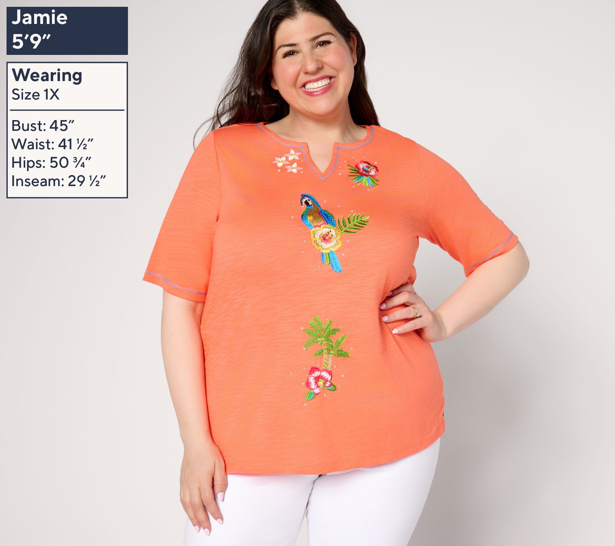"As Is" Quacker Factory Hibiscus Holiday Spirit Split Neck Top - QVC.com