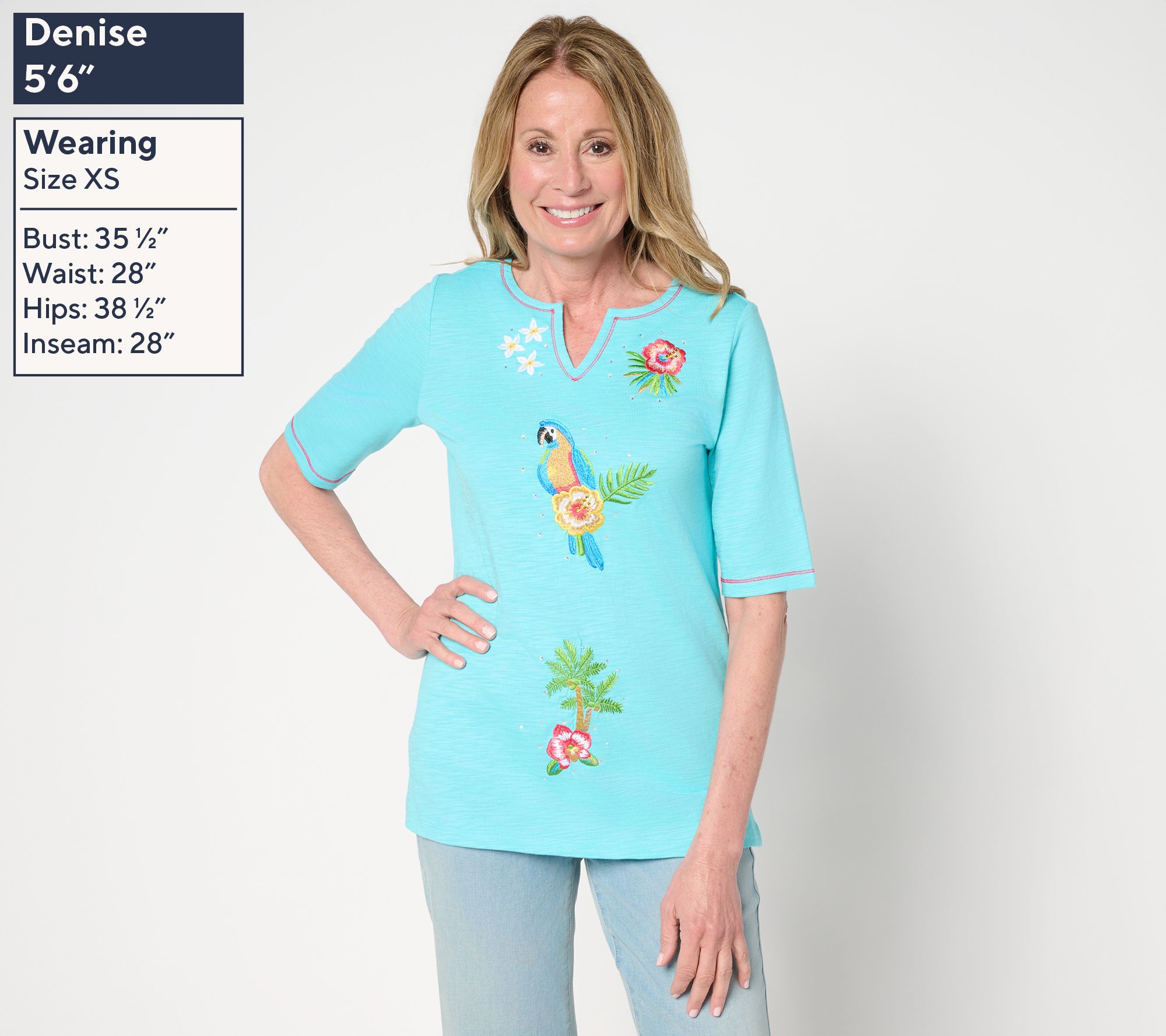 "As Is" Quacker Factory Hibiscus Holiday Spirit Split Neck Top - QVC.com