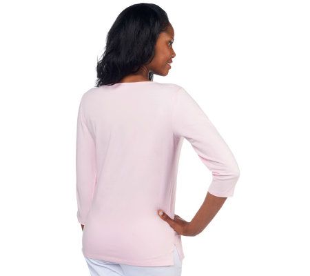 "As Is" Quacker Factory Embroidered 3/4 Sleeve Keyhole T-shirt w/Charm ...