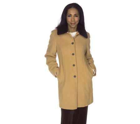 Centigrade Wool Blend Walker Coat with Removable Faux Fur Collar - QVC.com