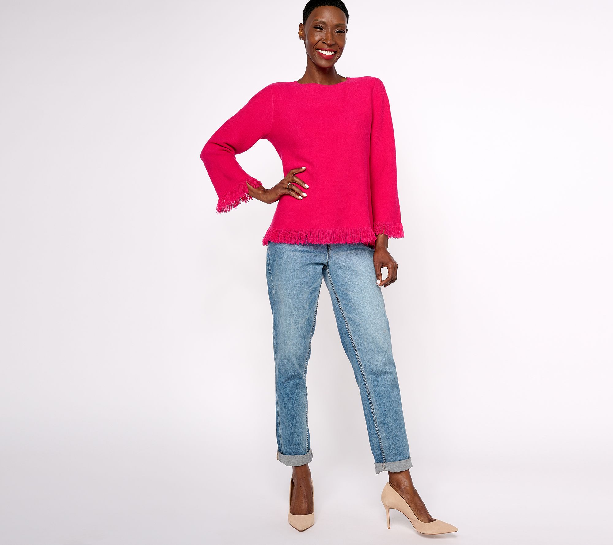 Joan Rivers Red Carpet 3/4 Sleeve Sweater with Fringe - QVC.com