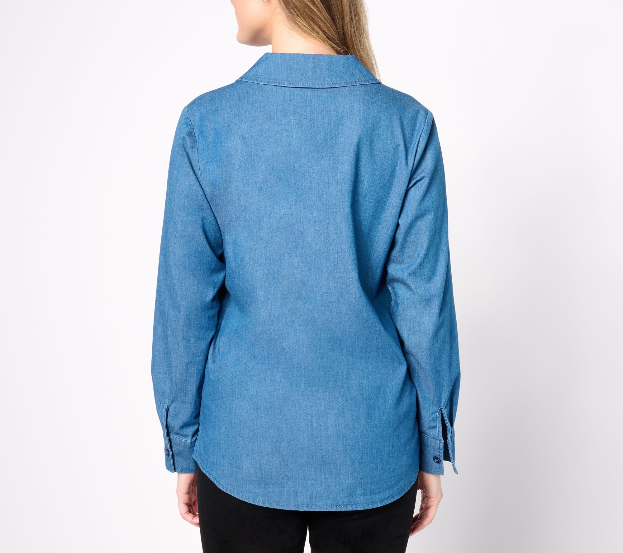 "As Is" Quacker Factory Yule Side Embroider Holiday Denim Shirt - QVC.com