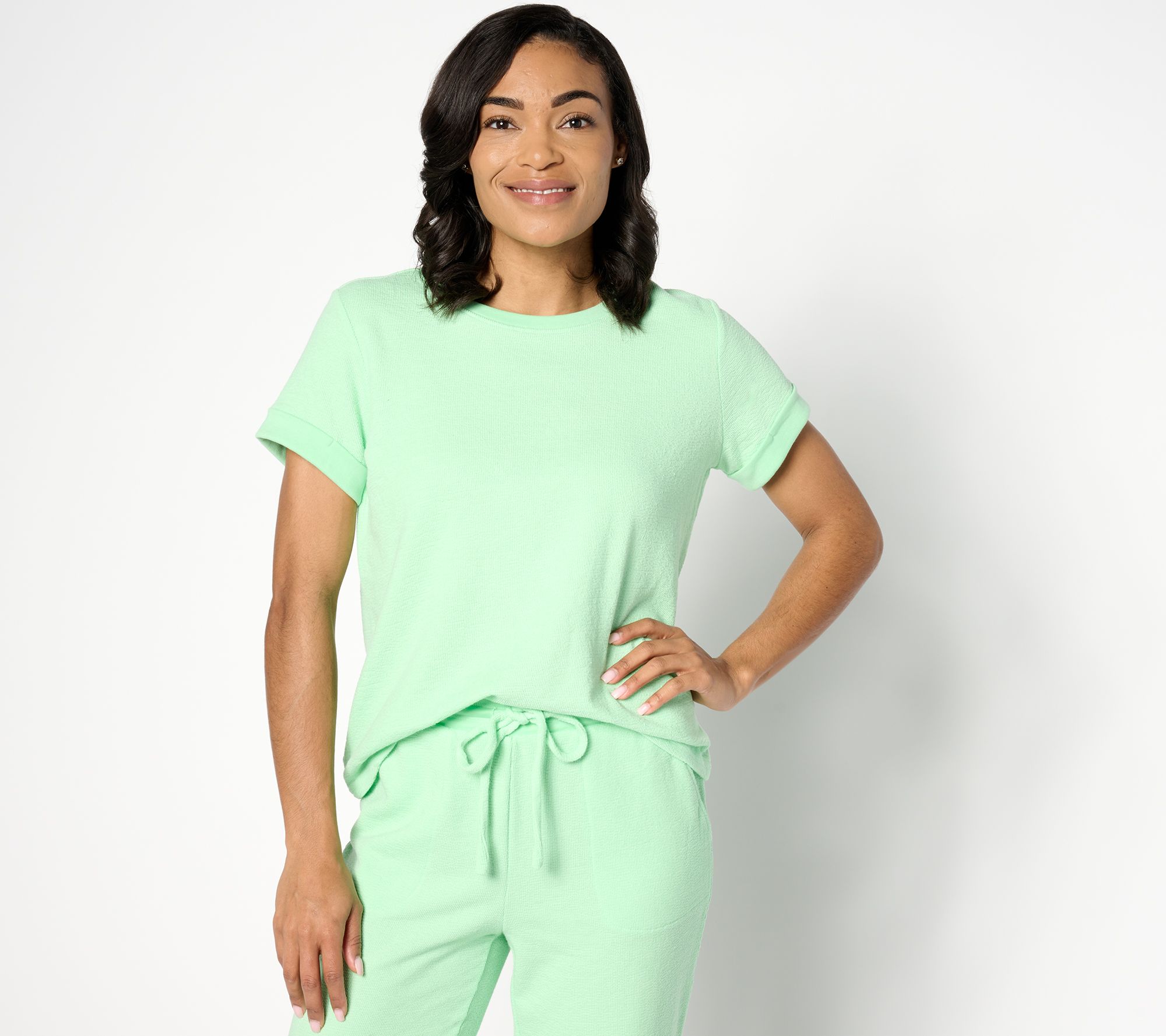 "As Is" AnyBody Lounge Textured Jersey Top with Rib Trim - QVC.com