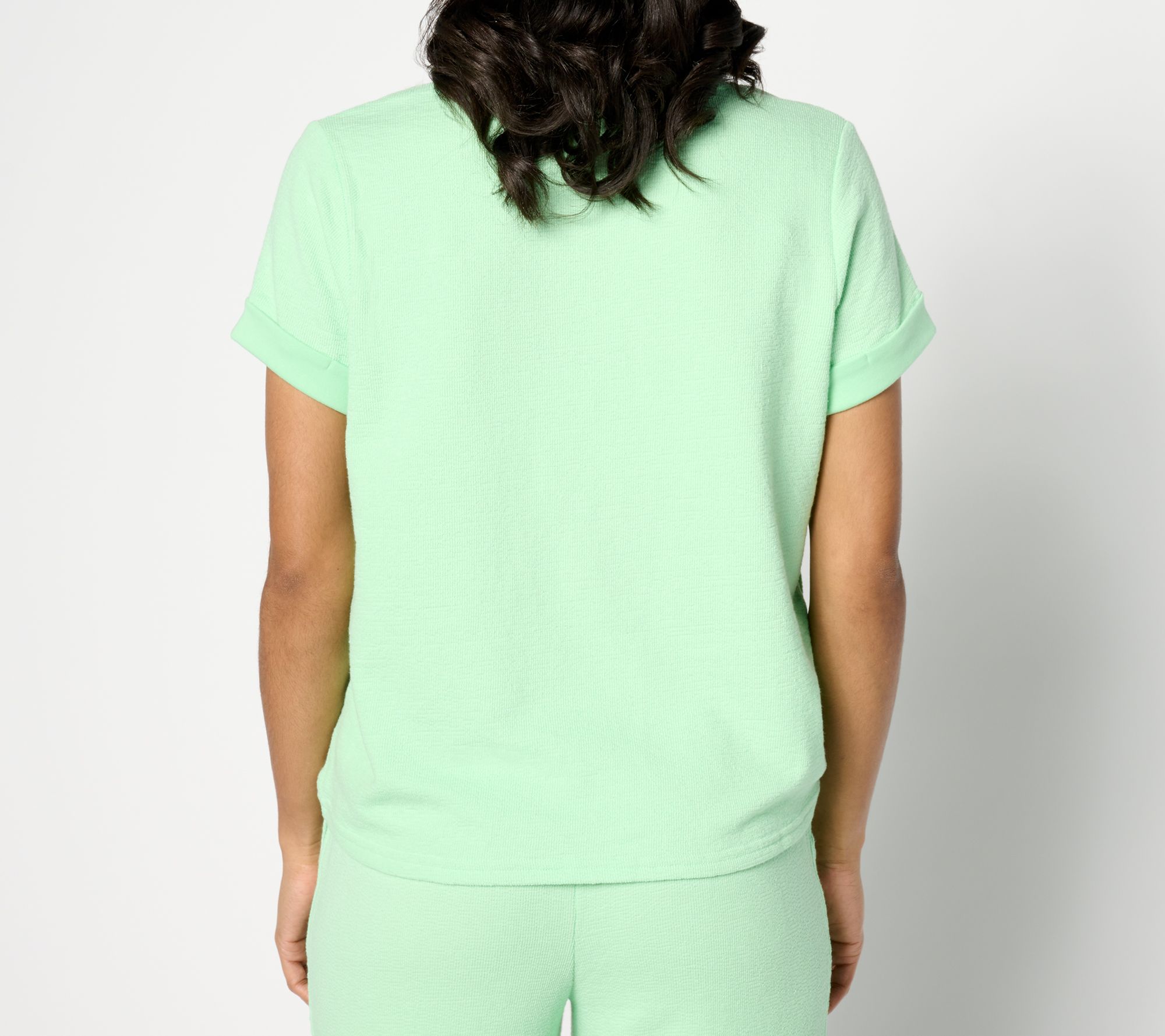 "As Is" AnyBody Lounge Textured Jersey Top with Rib Trim - QVC.com