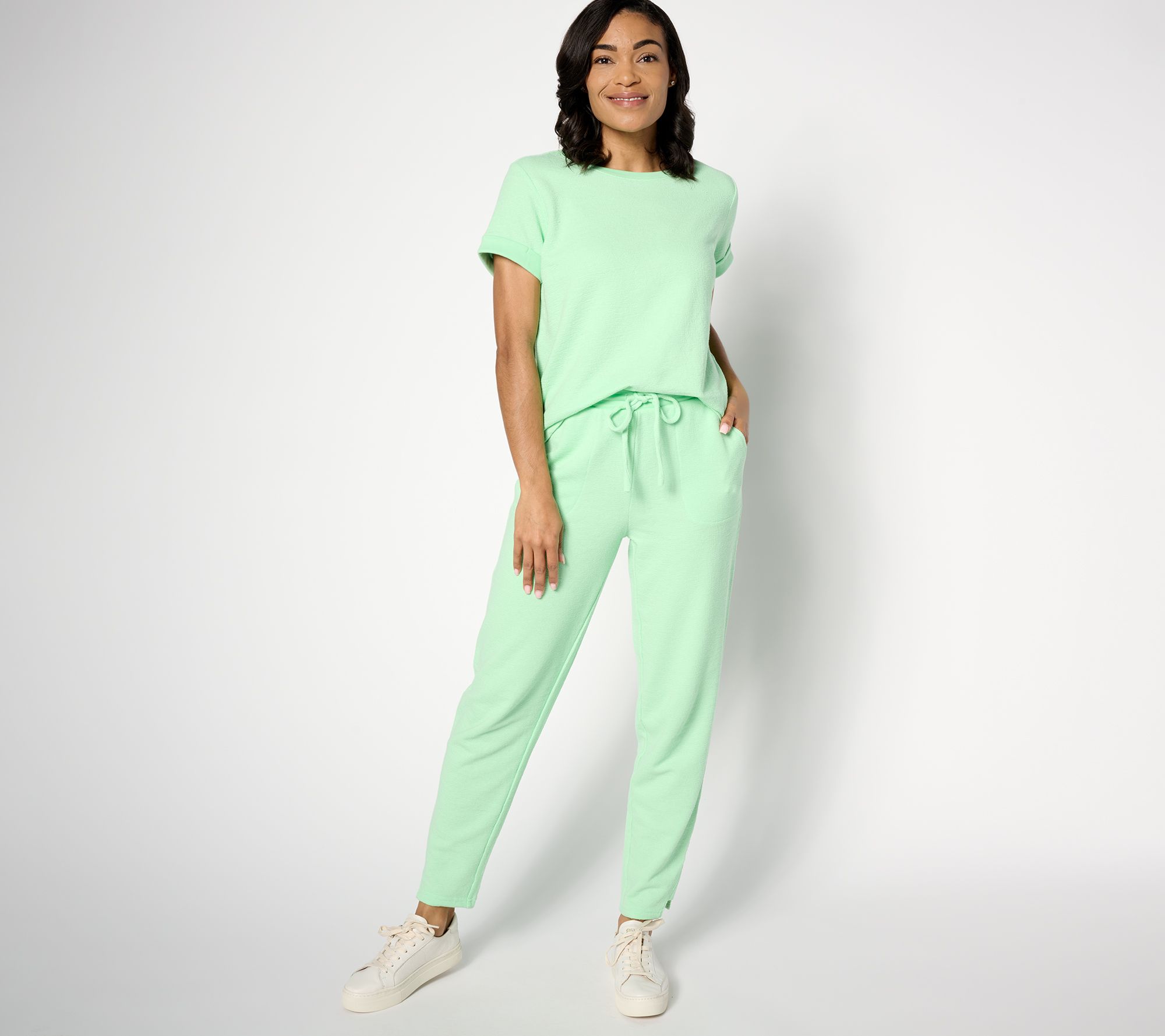 "As Is" AnyBody Lounge Textured Jersey Top with Rib Trim - QVC.com