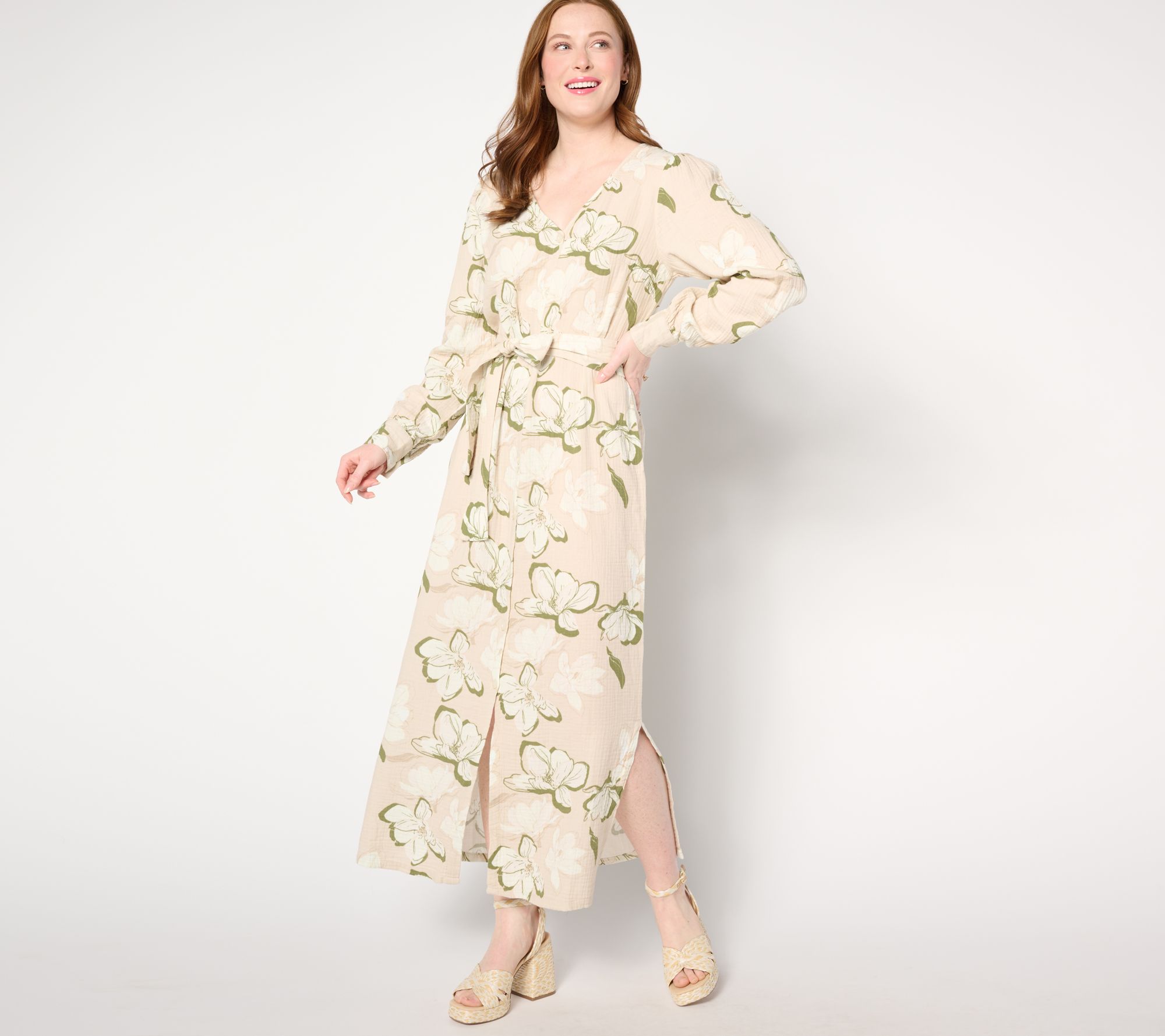 "As Is" Peace Love World Boheme Petite Gauze Button Tie Waist Dress - QVC.com