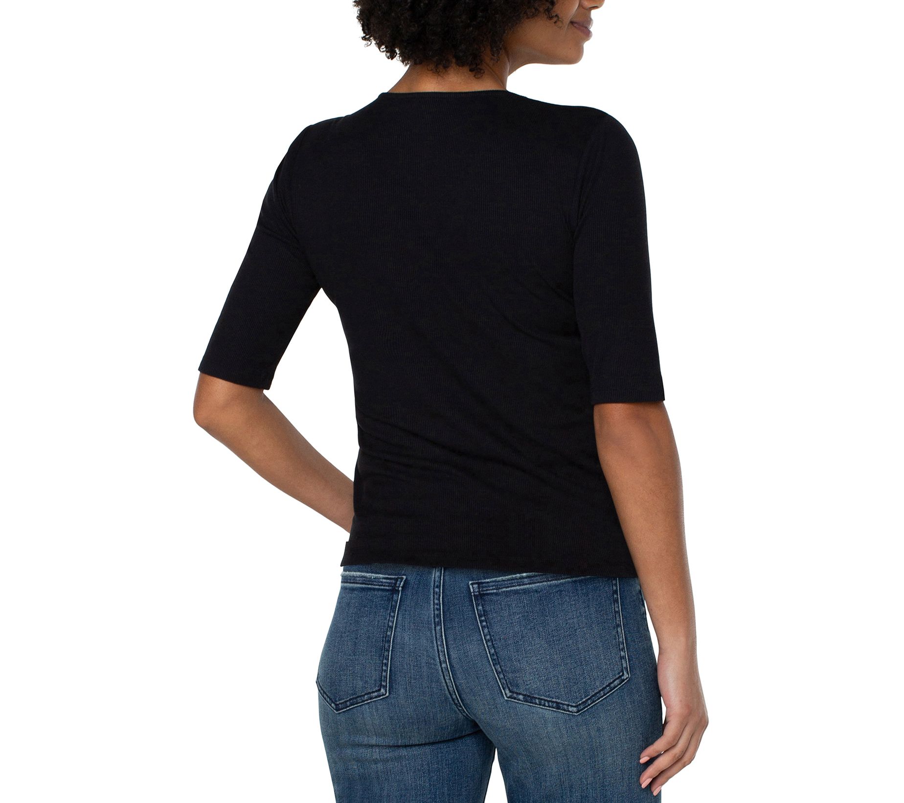 Liverpool Los Angeles Double Layer V Neck Rib Knit Top