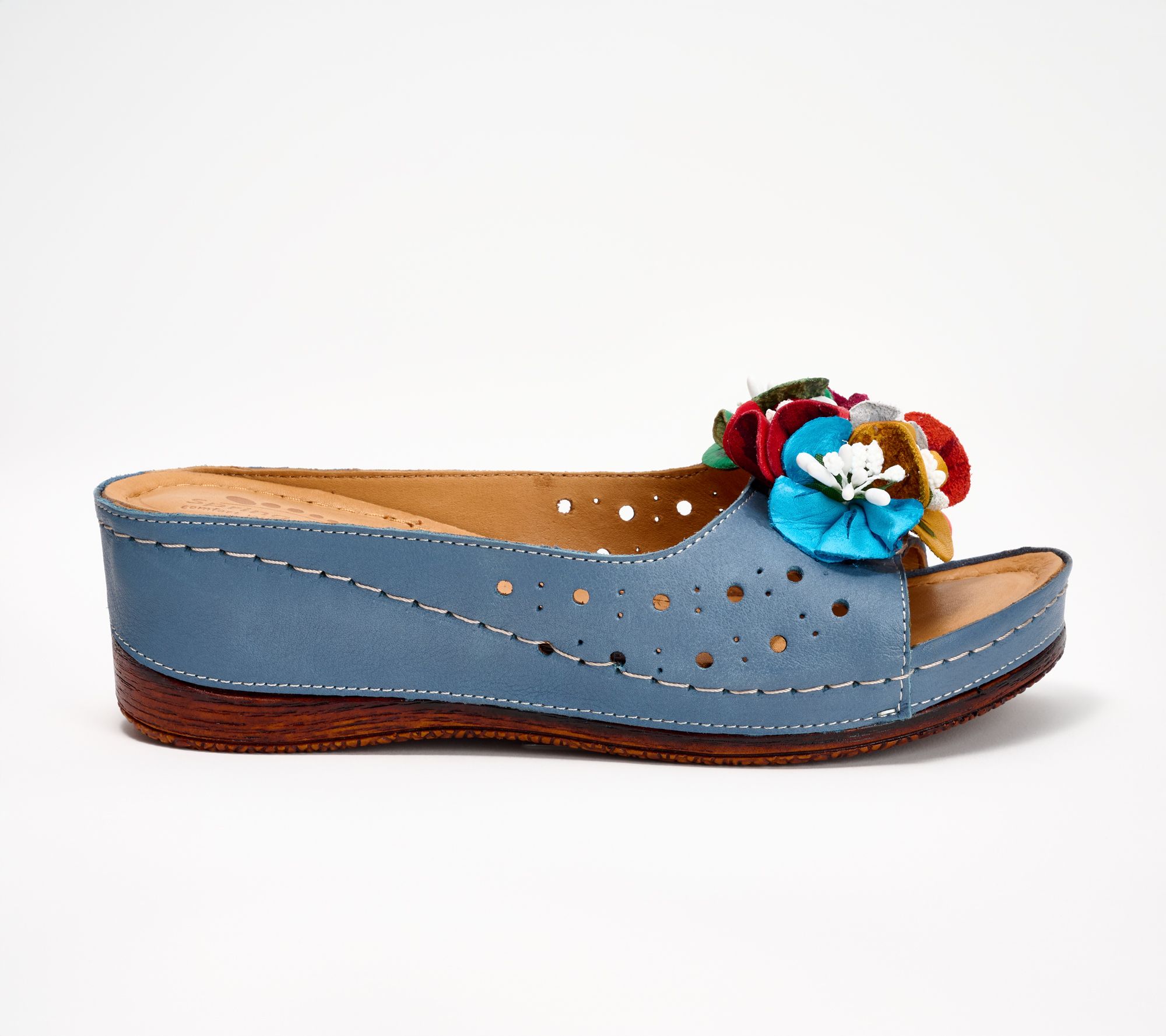 Spring Step Leather Slide Sandals Flowerchild - QVC.com