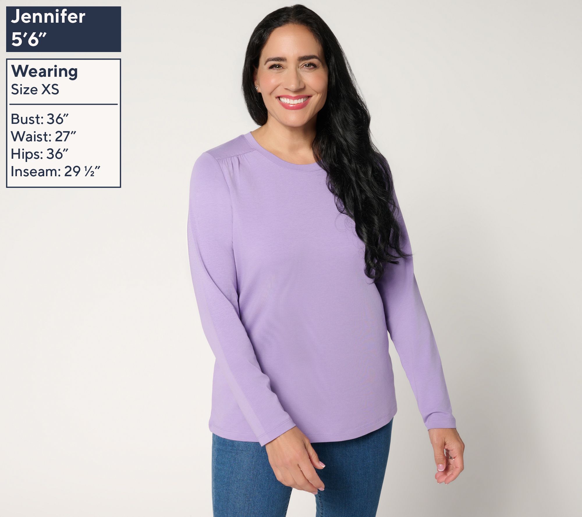 Denim & Co. Essentials Favorite Jersey Round Neck Top with Ruching ...