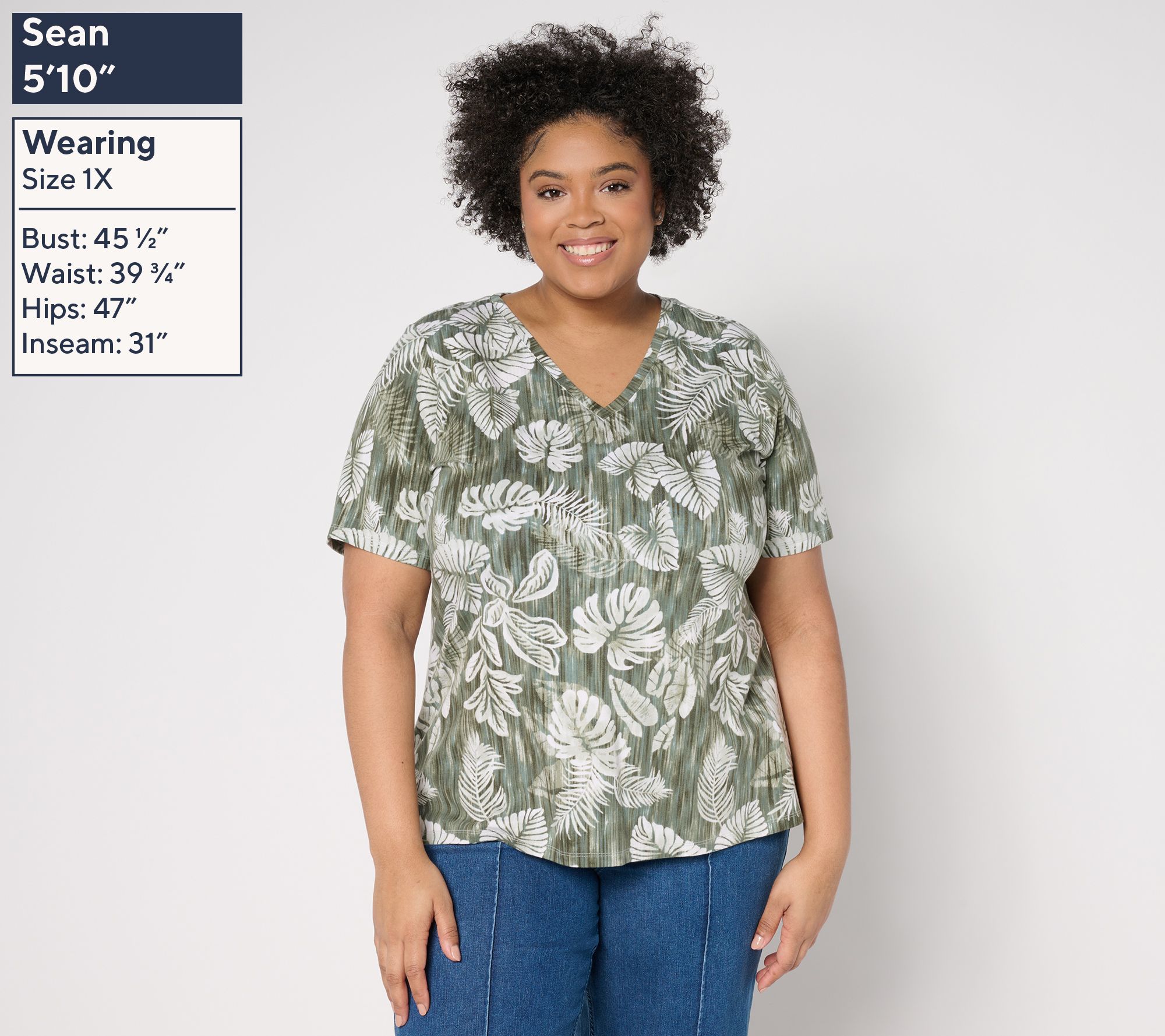 "As Is" Denim & Co. Beach Jersey Short Sleeve V-Neck Top - QVC.com