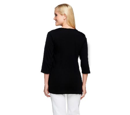 "As Is" Quacker Factory Split Neck 3/4 Sleeve Golden Palm Tree Tunic ...