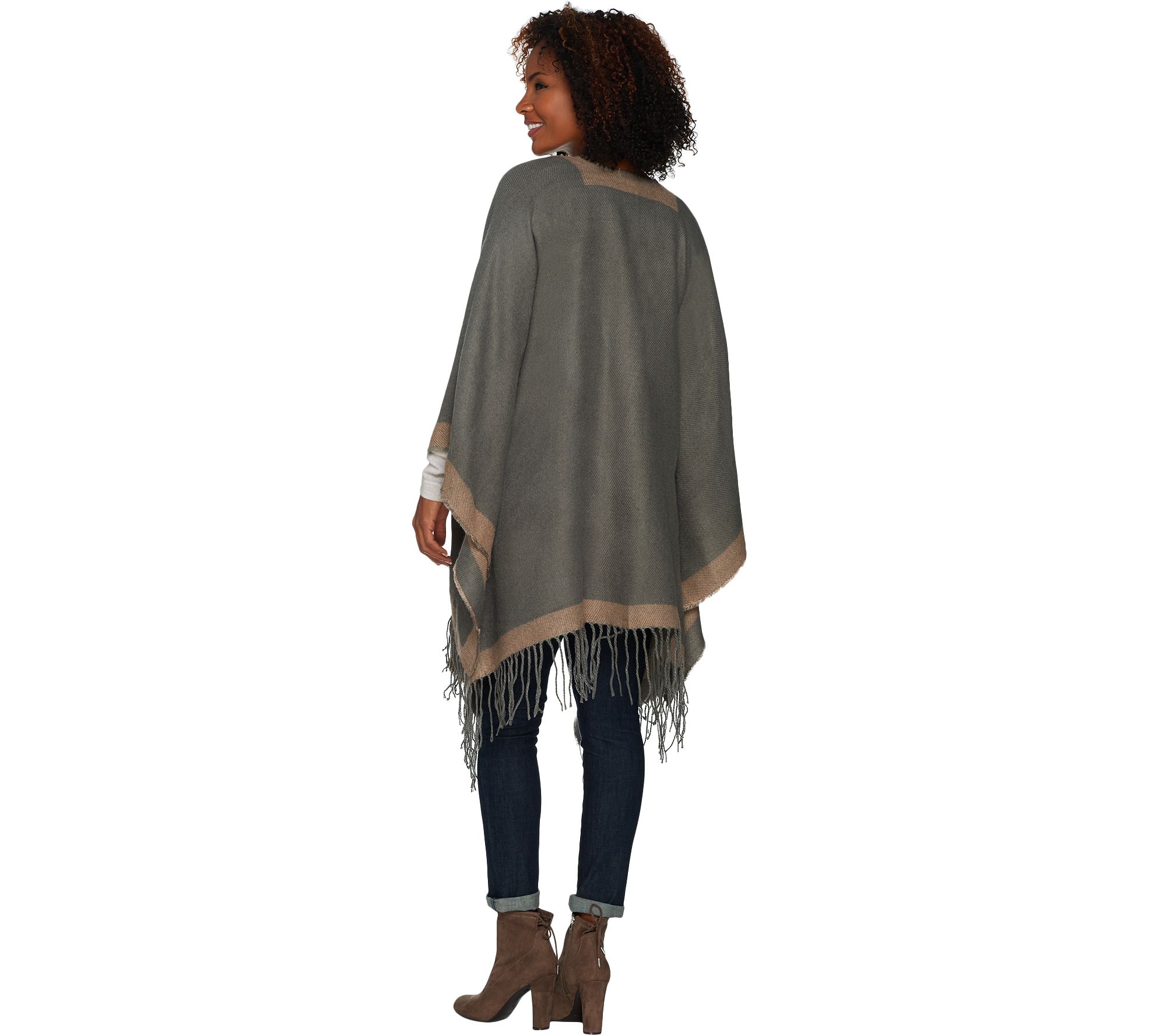 "As Is" Attitudes by Renee Poncho Wrap w/Fringe Detail - QVC.com