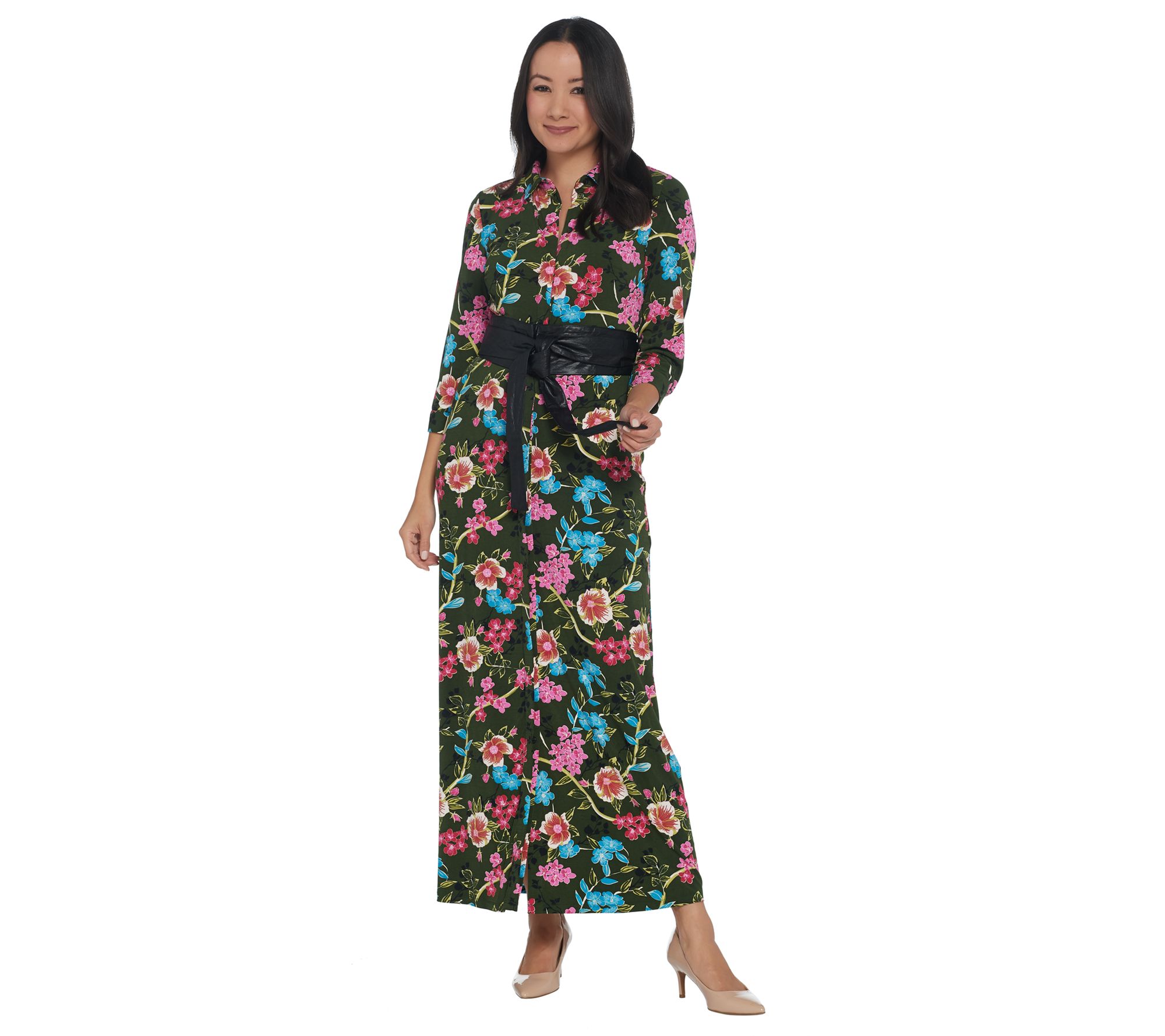BROOKE SHIELDS Timeless Knit Maxi Dress with Belt - QVC.com