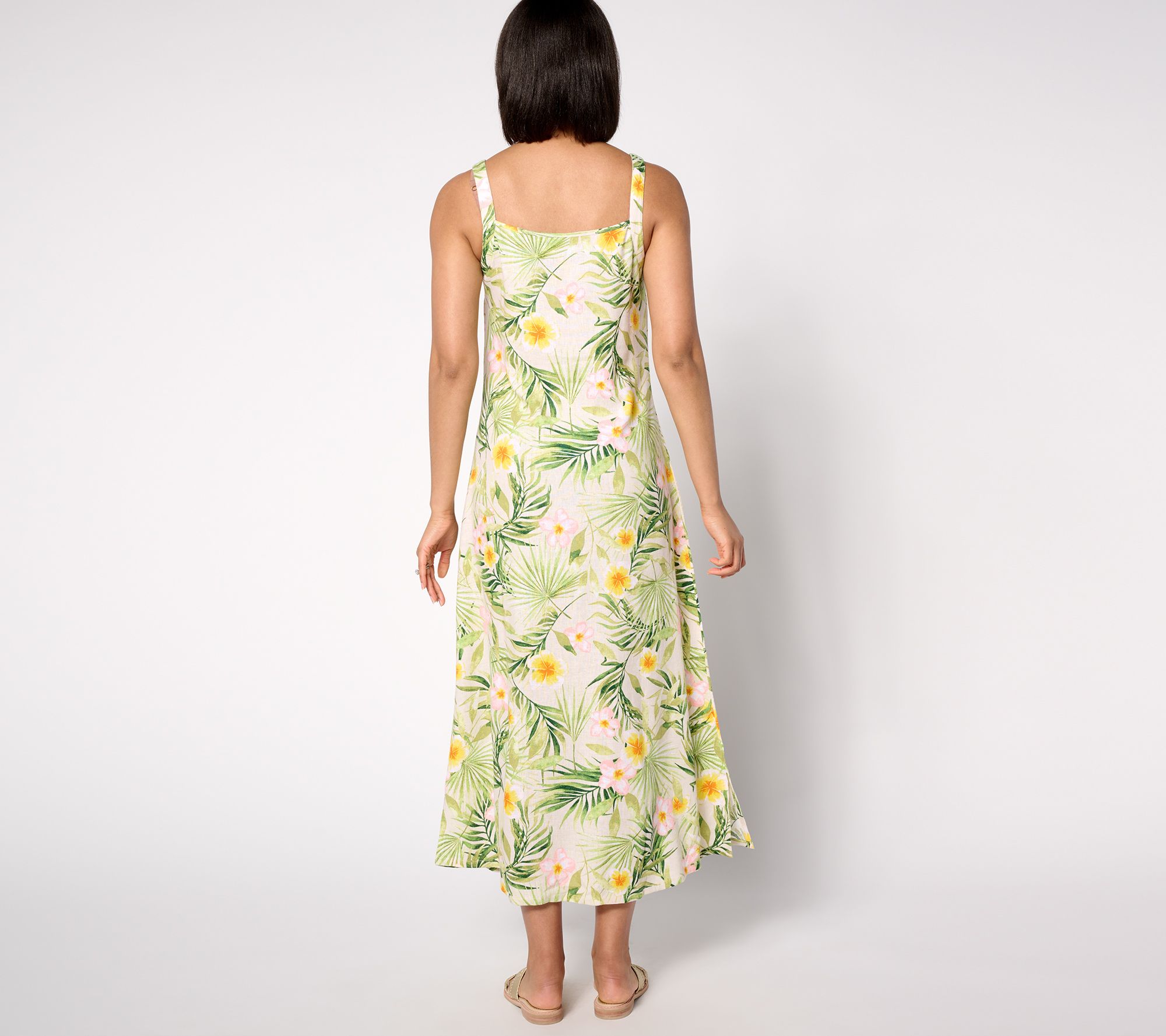 Denim & Co. Naturals Printed Linen Blend Maxi Dress - QVC.com