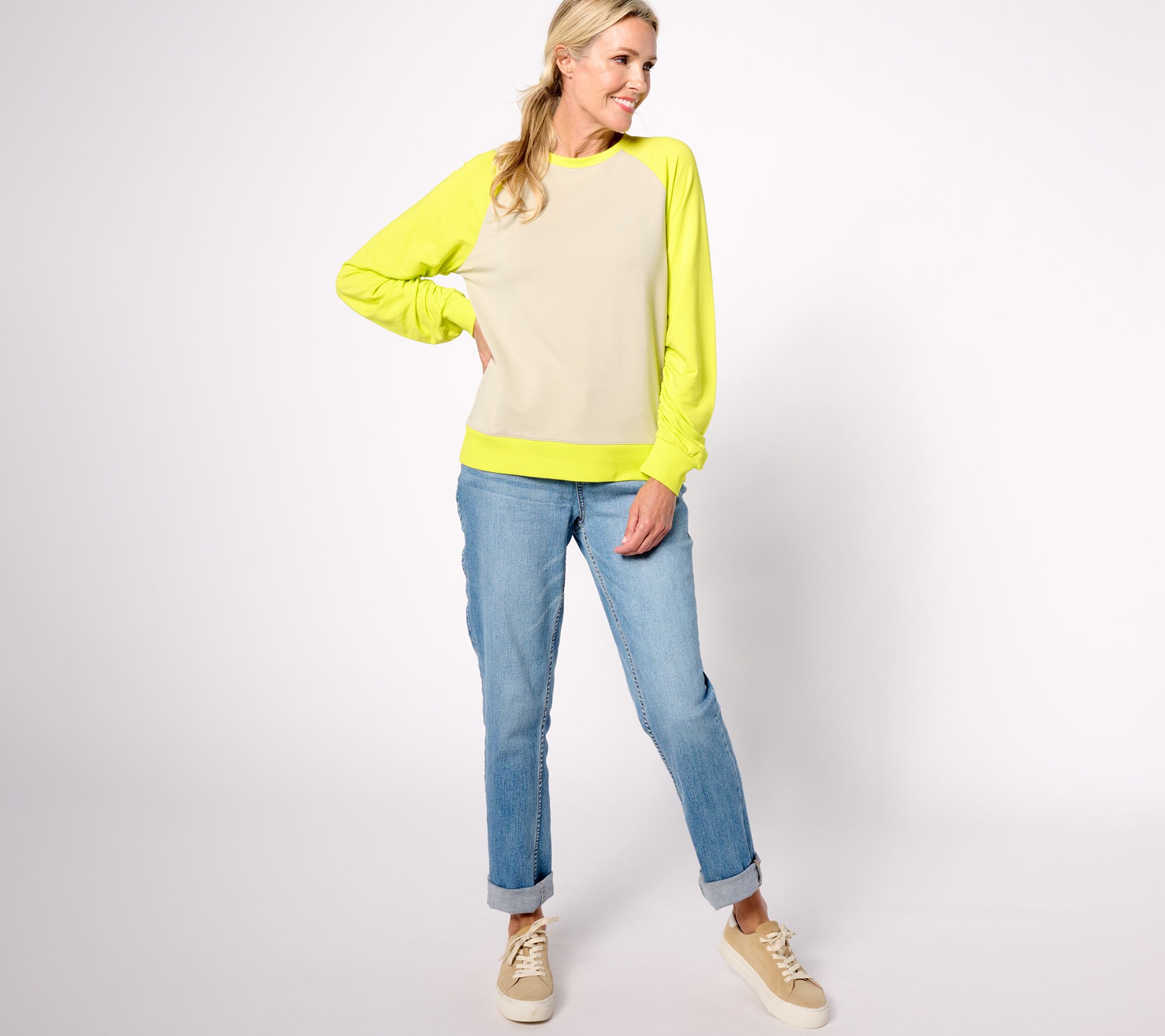 "As Is" Studio Park x Kerstin Lindquist Ruched Sleeve Sweatshirt - QVC.com