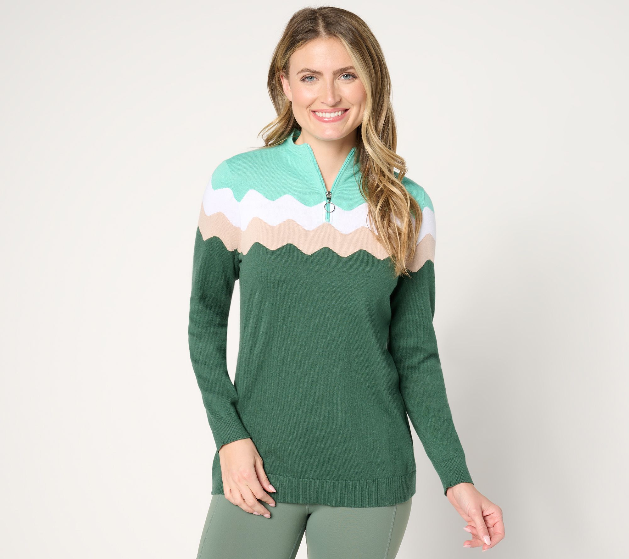 Sport Savvy Scallop Intarsia Half Zip Sweater - QVC.com