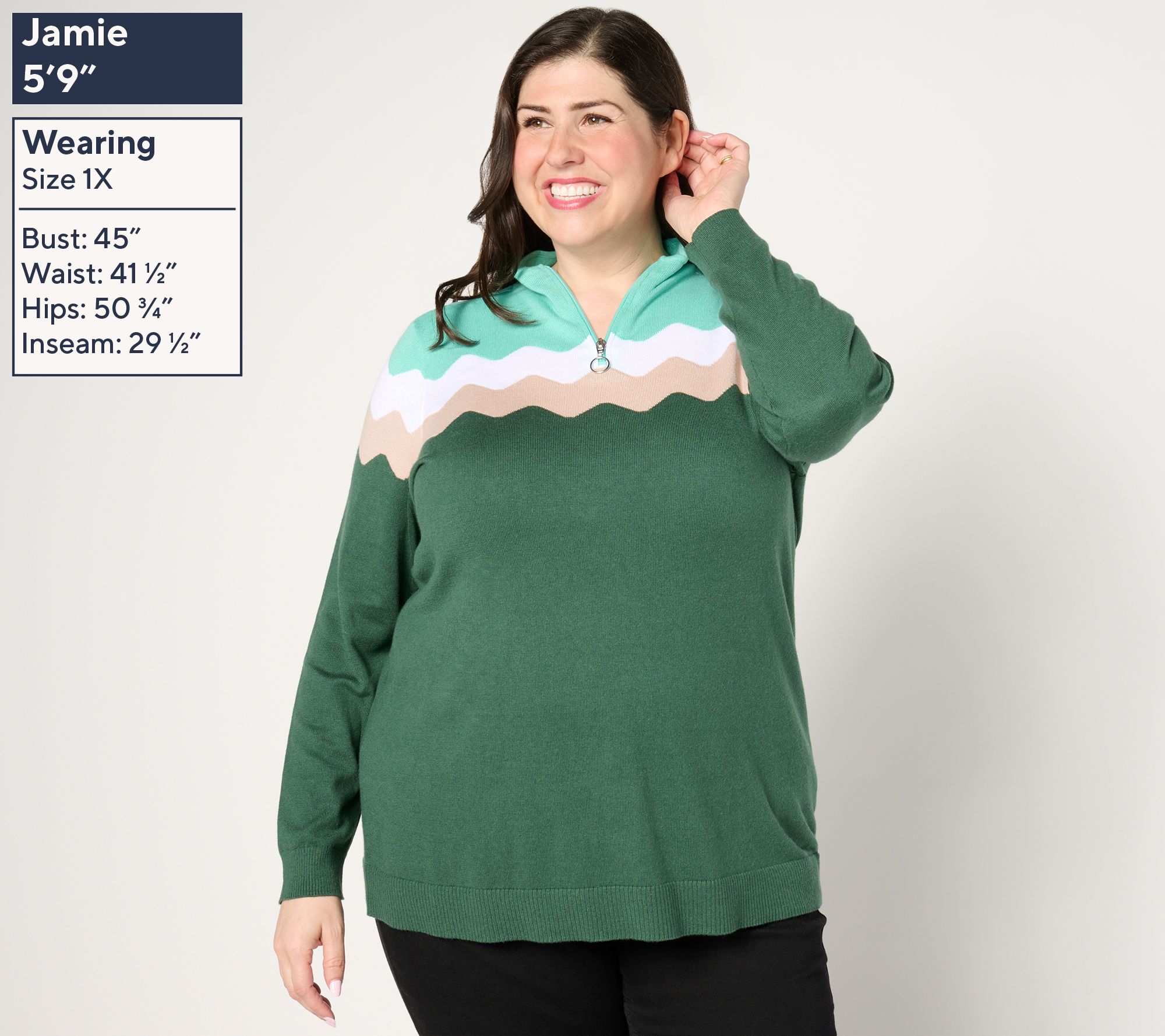 Sport Savvy Scallop Intarsia Half Zip Sweater - QVC.com